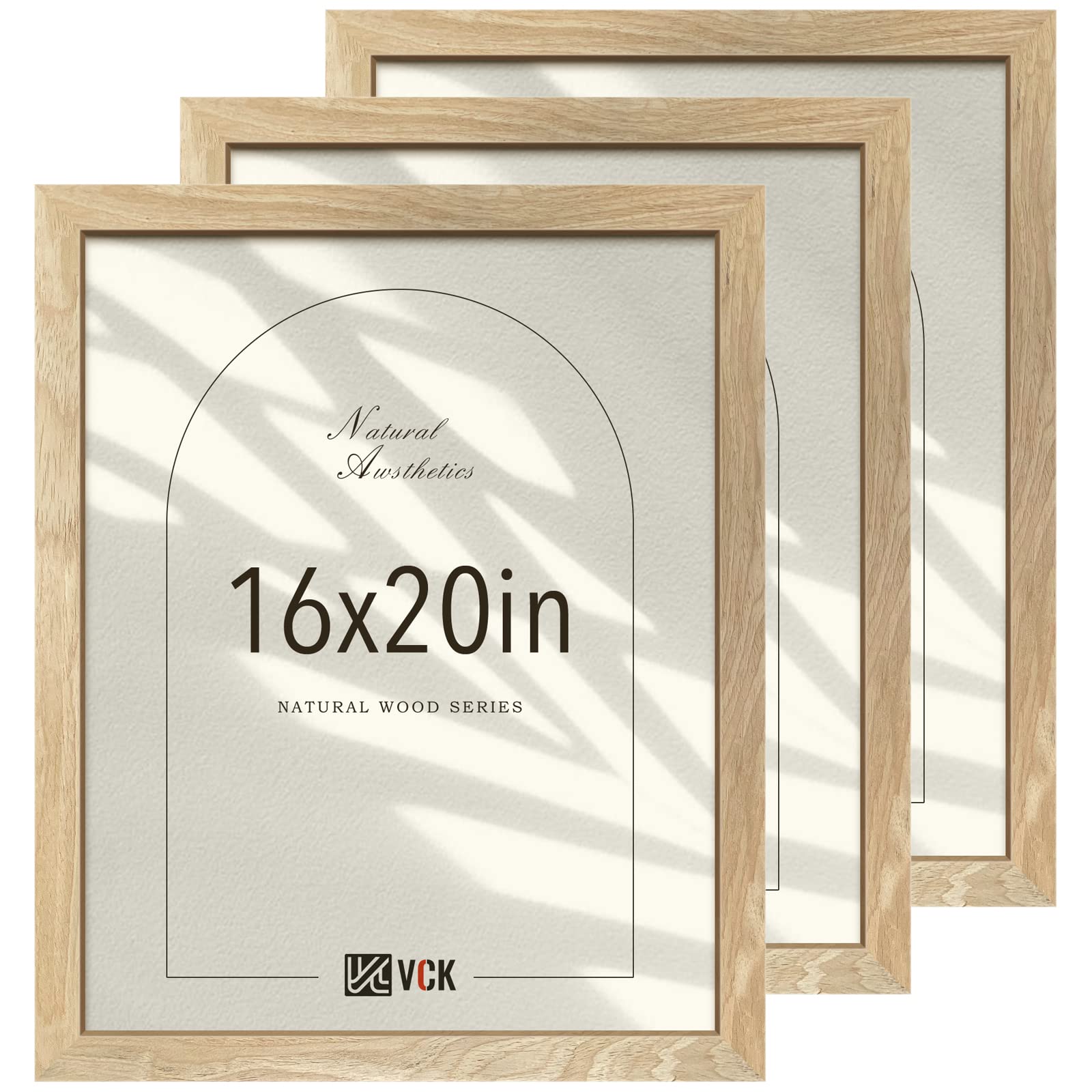 VCK 16x20 Poster Frames for Wall - 3 pack, Beige Natural Solid Wood ...