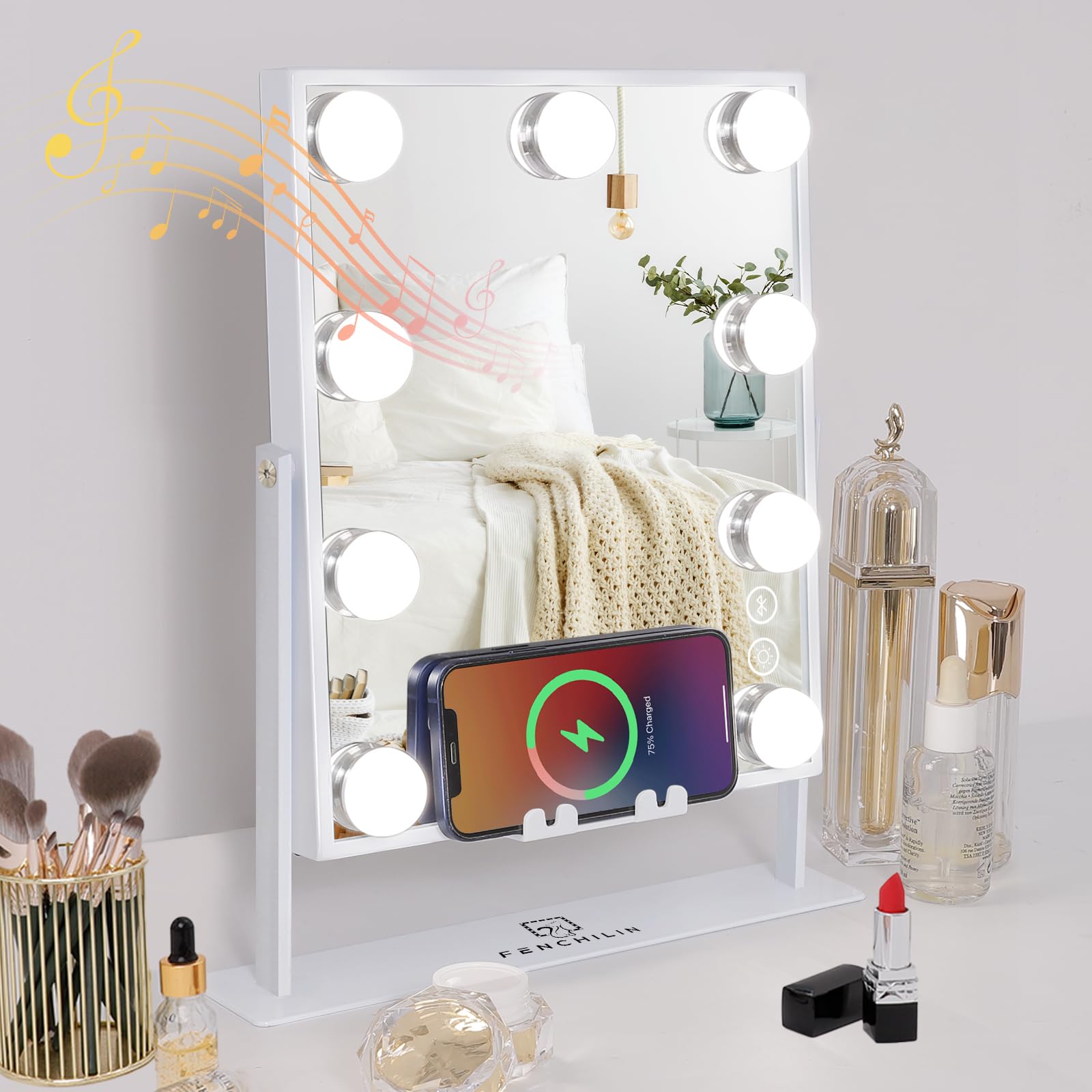Mua White Hollywood Vanity Mirror with Lights 9 Dimmable Bulbs Wireless ...