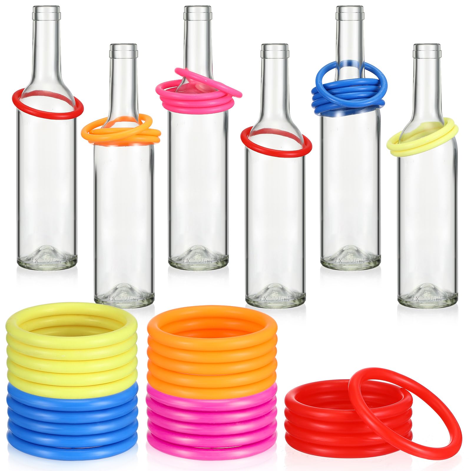 Shappy 31 Pcs Ring Toss Game Set Include 25 Rings and 6 Glass Bottles ...
