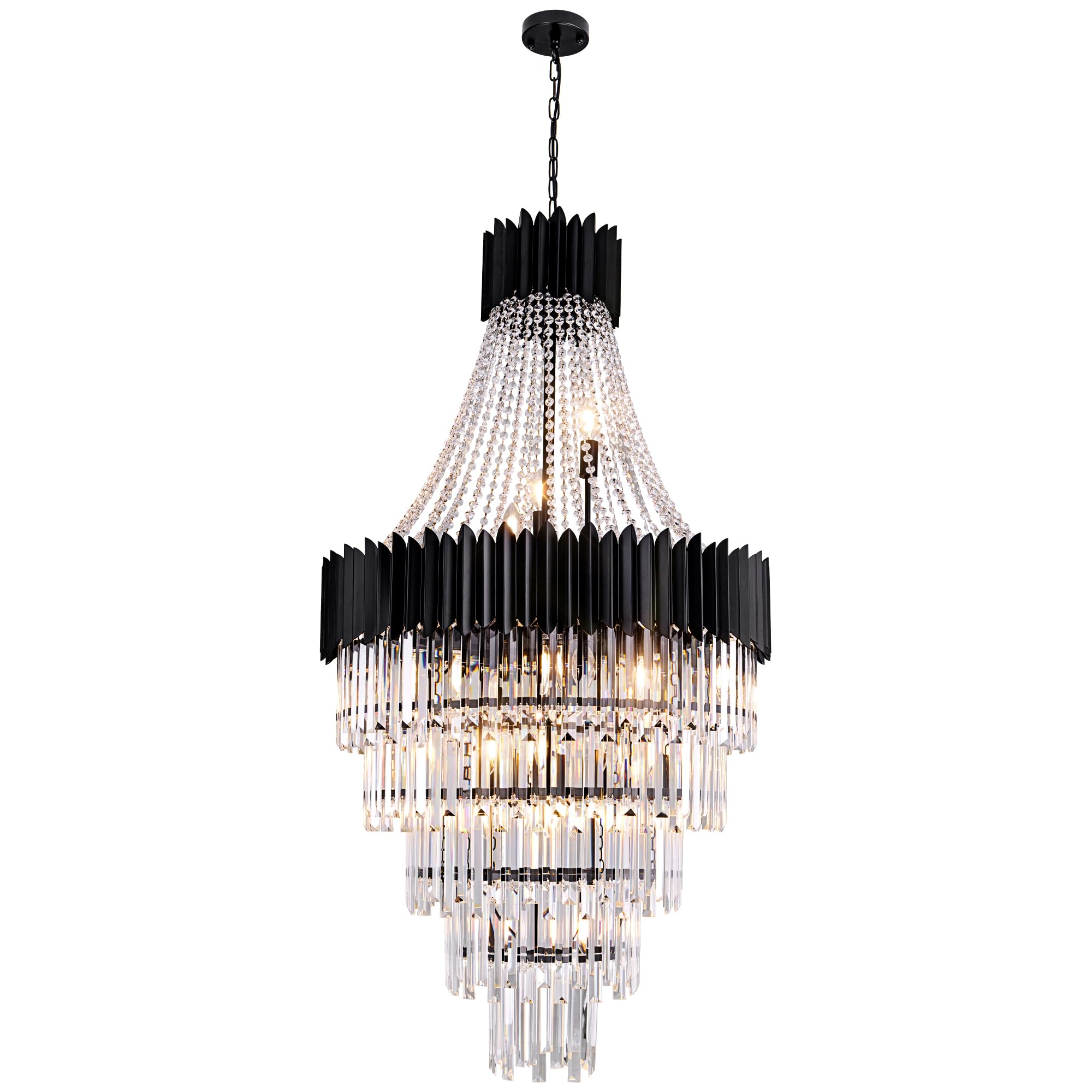Wellmet Black Crystal Chandelier Light, 30” Modern French Empire ...