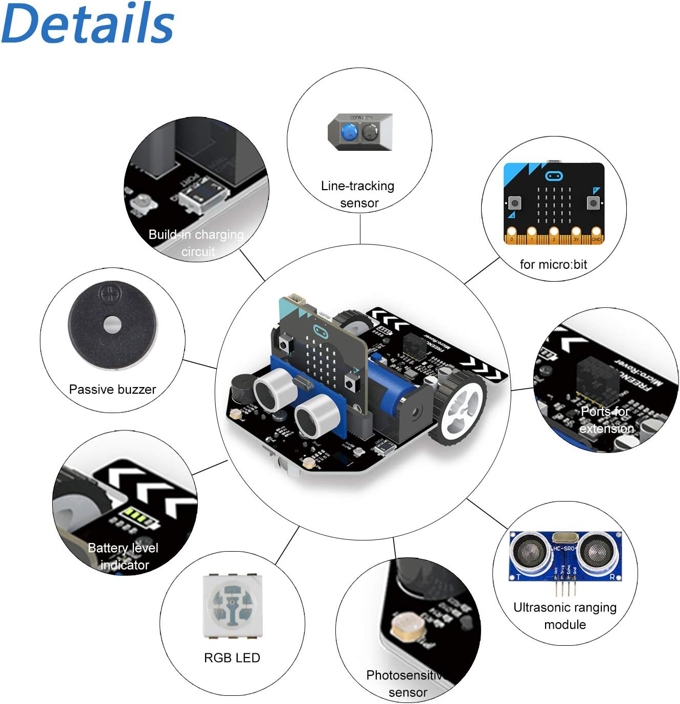 Freenove Micro:Rover Kit for BBC micro:bit (Not Contained), Obstacle Avoidance, Light-tracing ...