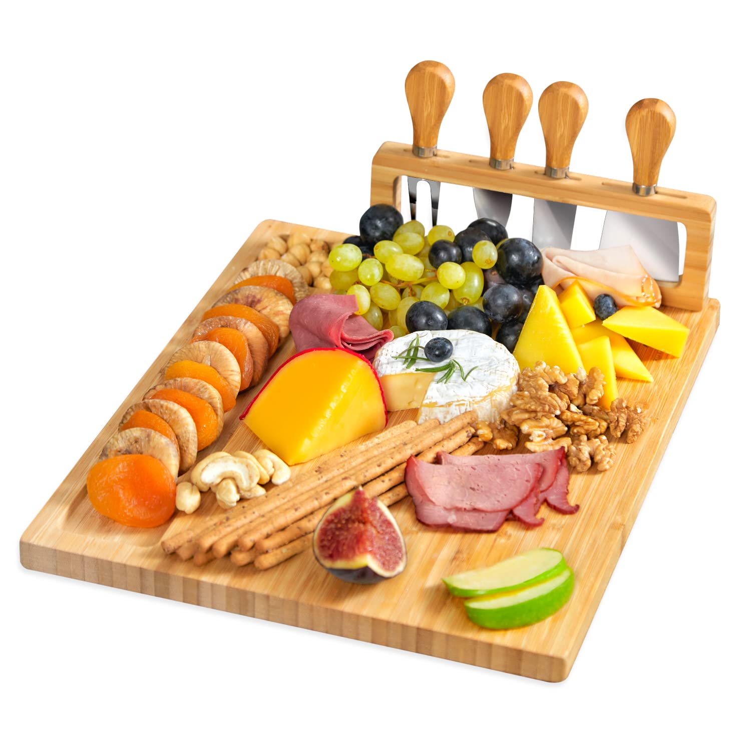 RoyalHouse Unique Bamboo Cheese Board and Knife Set - Charcuterie ...