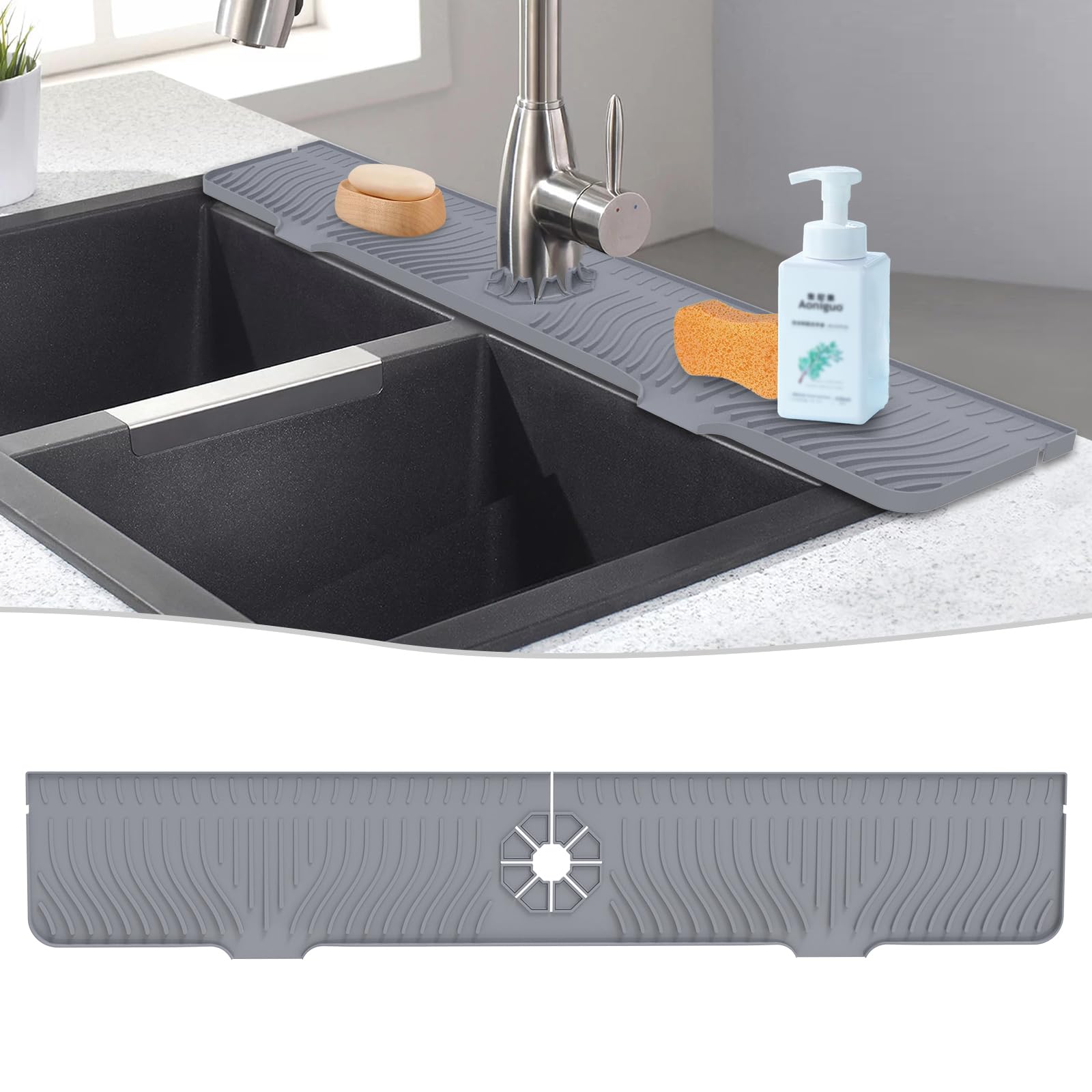 Derlights 33 inch Sink Splash Guard Mat, Silicone Faucet Handle Drip ...