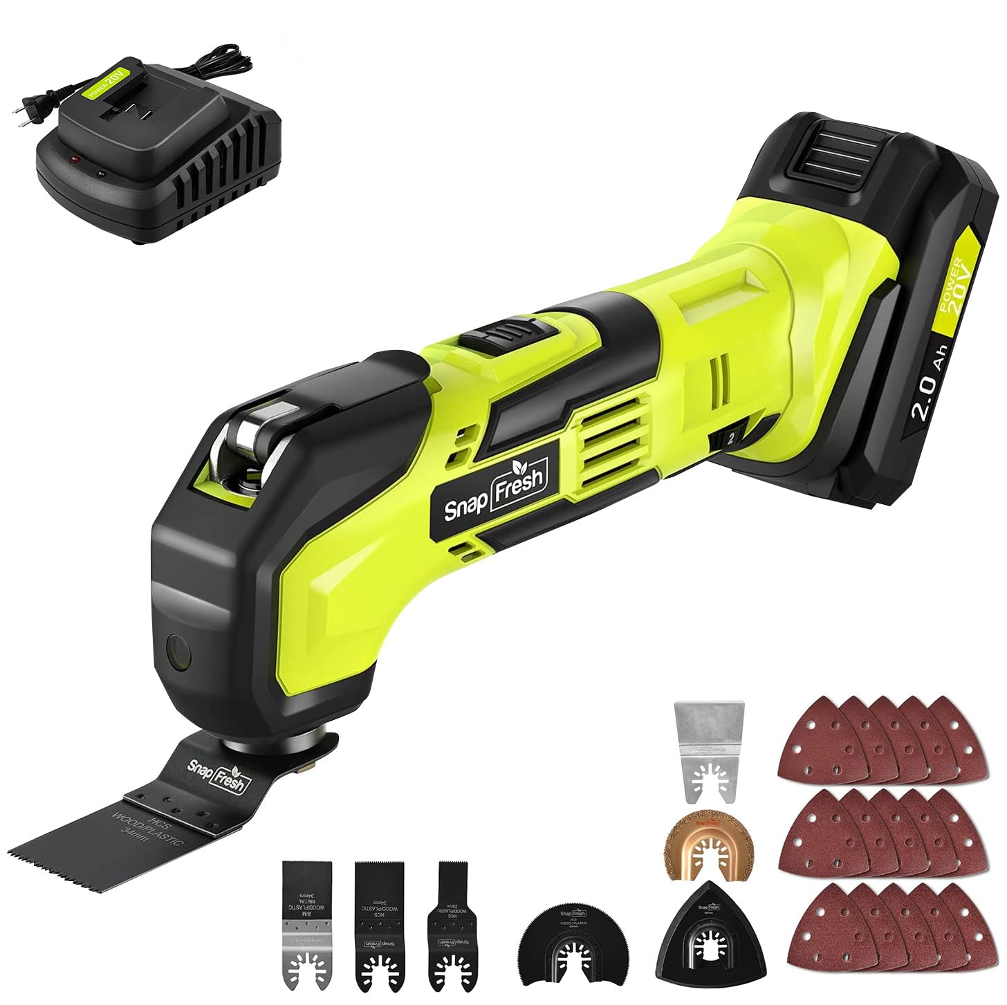 SnapFresh Oscillating Multi Tool Cordless, 20V DIY Tool Kit, 6 Speed, 3 ...