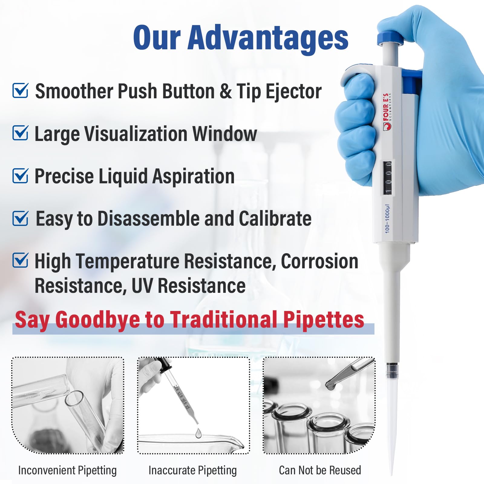 1000uL Micropipette, 1mL Lab Single Channel Micro Pipettes, 100-1000uL ...