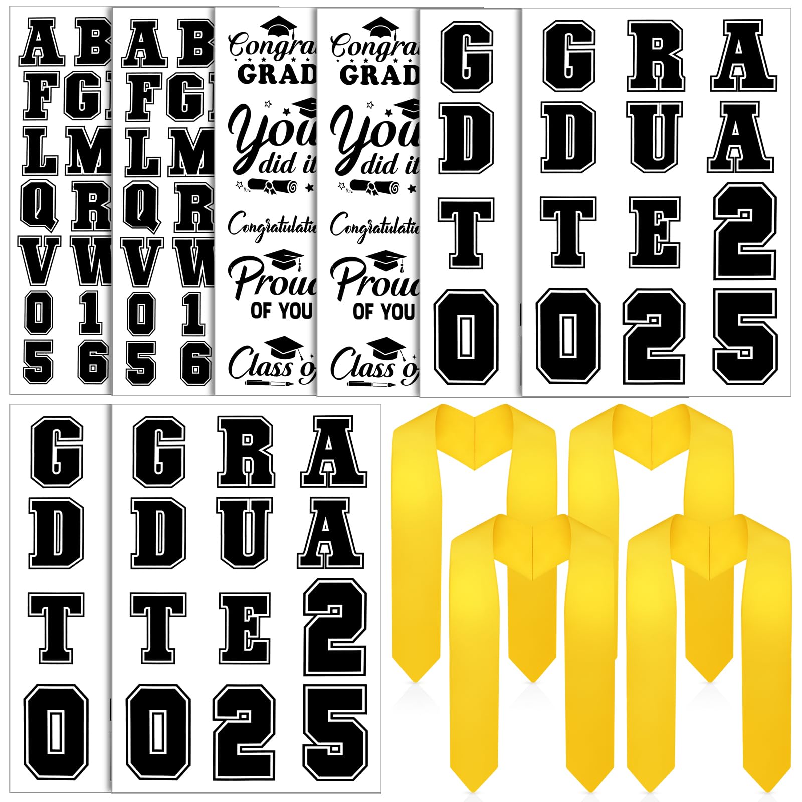Jetec 8 Sheets Graduation Stole 2025 Iron on Letters Patches with 4 Pcs ...