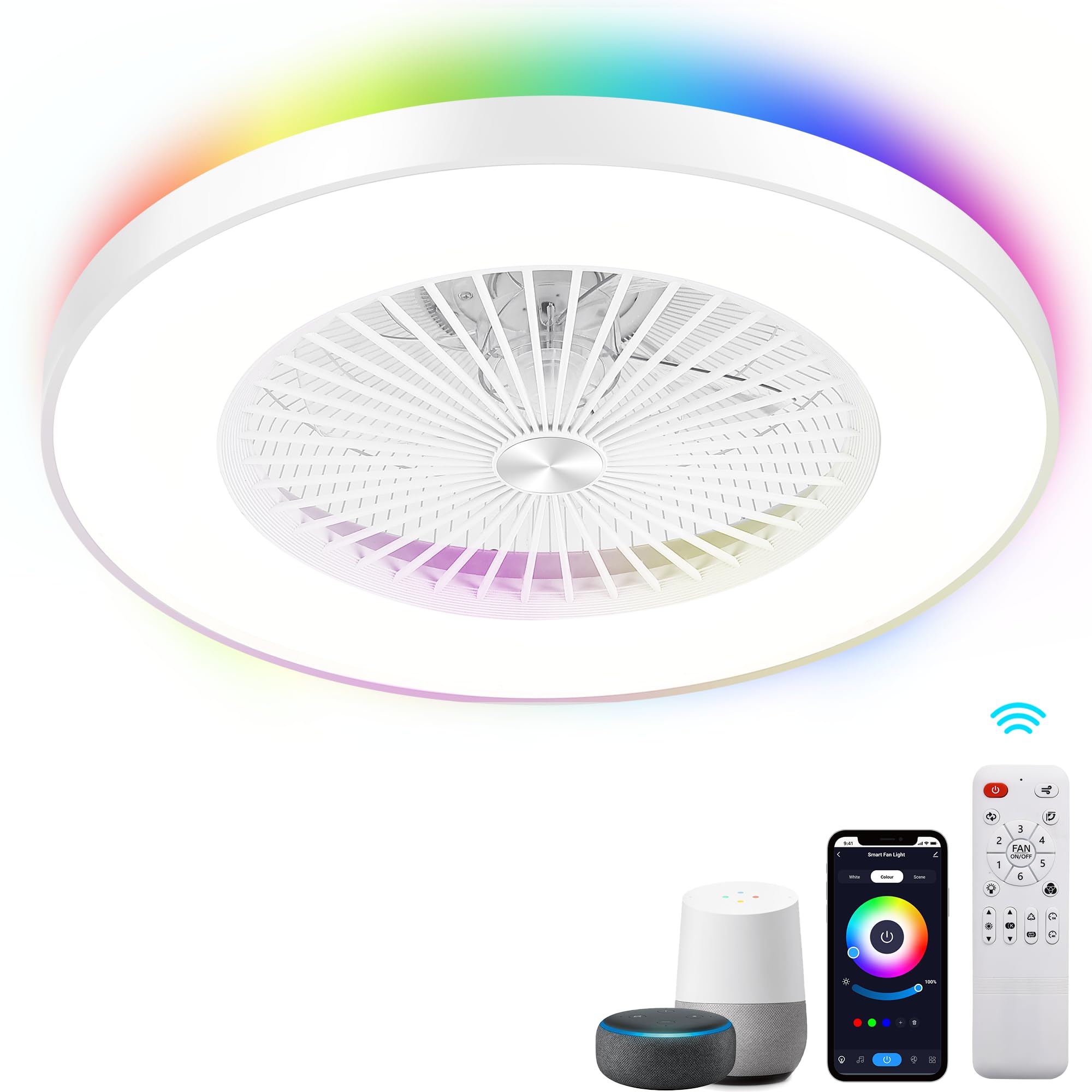 KAMLAM 24" Low Profile Ceiling Fans with Lights, Bladeless Ceiling Fan ...