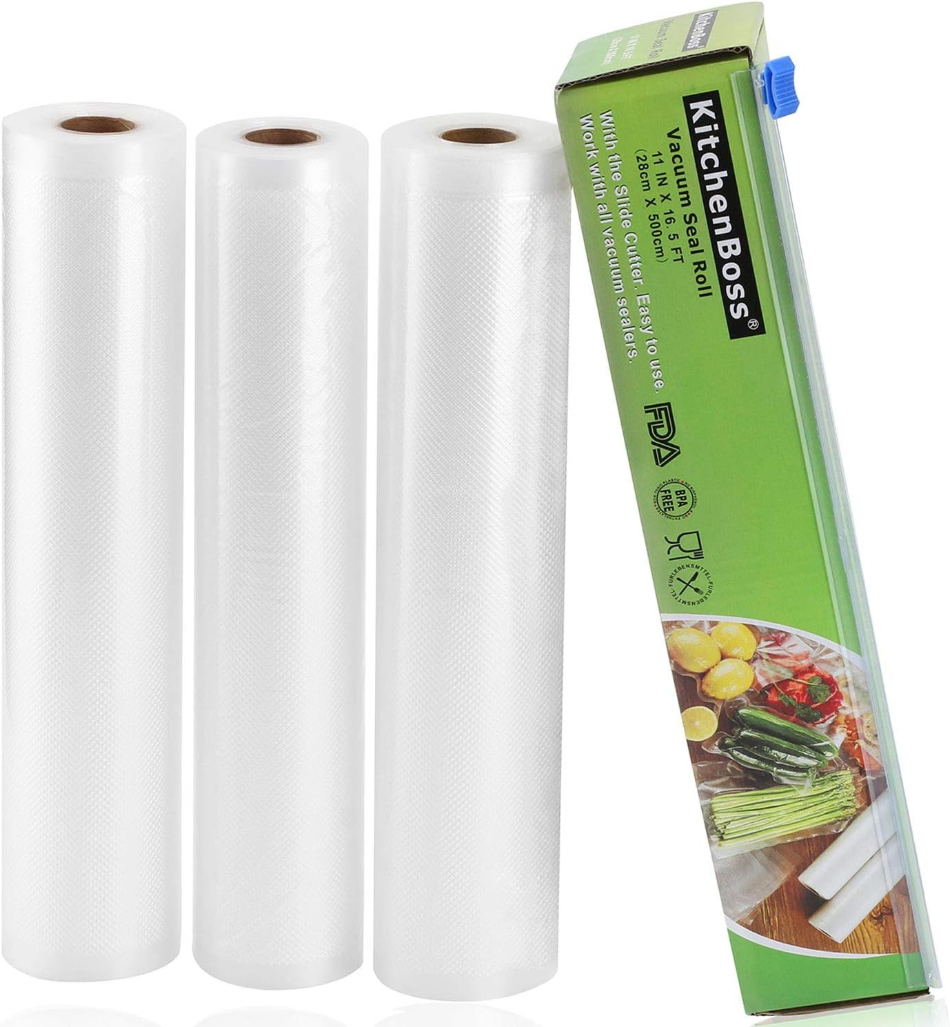 KitchenBoss Vacuum Food Sealer Rolls with Cutter-Box, 3 Rolls 28 x ...