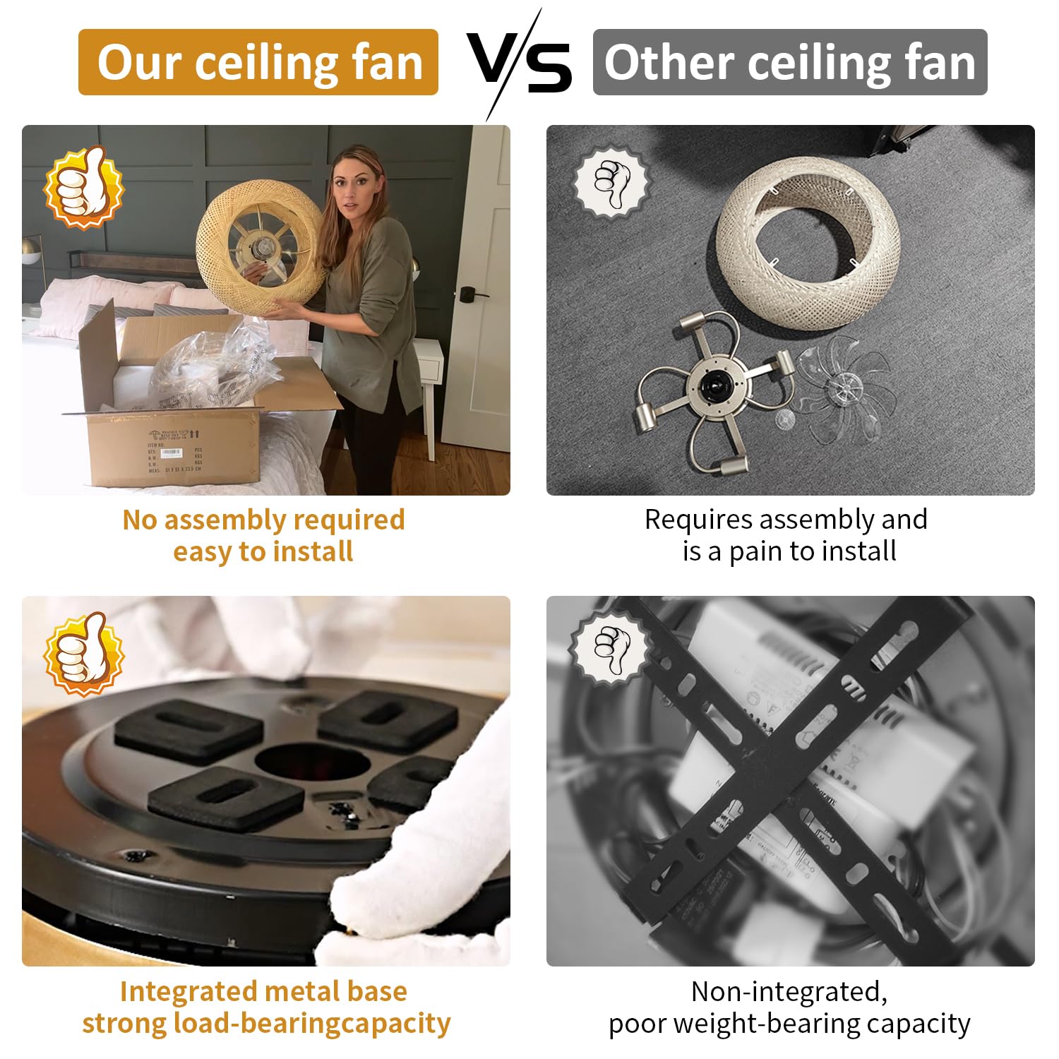 Mua 20" Boho Ceiling Fans with Lights and Remote Control,Rattan Caged ...