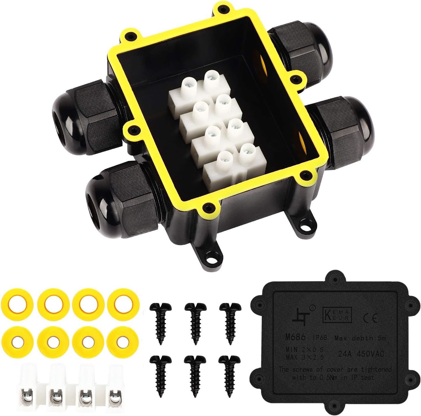 COOLWEST Junction Box, 4-Way IP68 Waterproof Electrical Junction Boxes ...