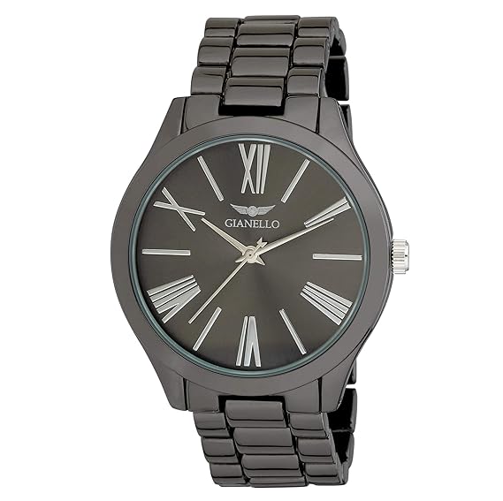 Gianello GNL7715GN Black Metal Mirror Roman Numeral Dial Watch ...