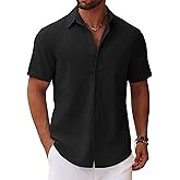 Amazon.com: COOFANDY Men's Linen Shirts Short Sleeve Casual Shirts Button Down Shirt for Men ...