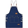 Amazon.com: LOYGLIF Chef Aprons for Men Women with Large Pockets, Cotton Canvas Cross Back ...