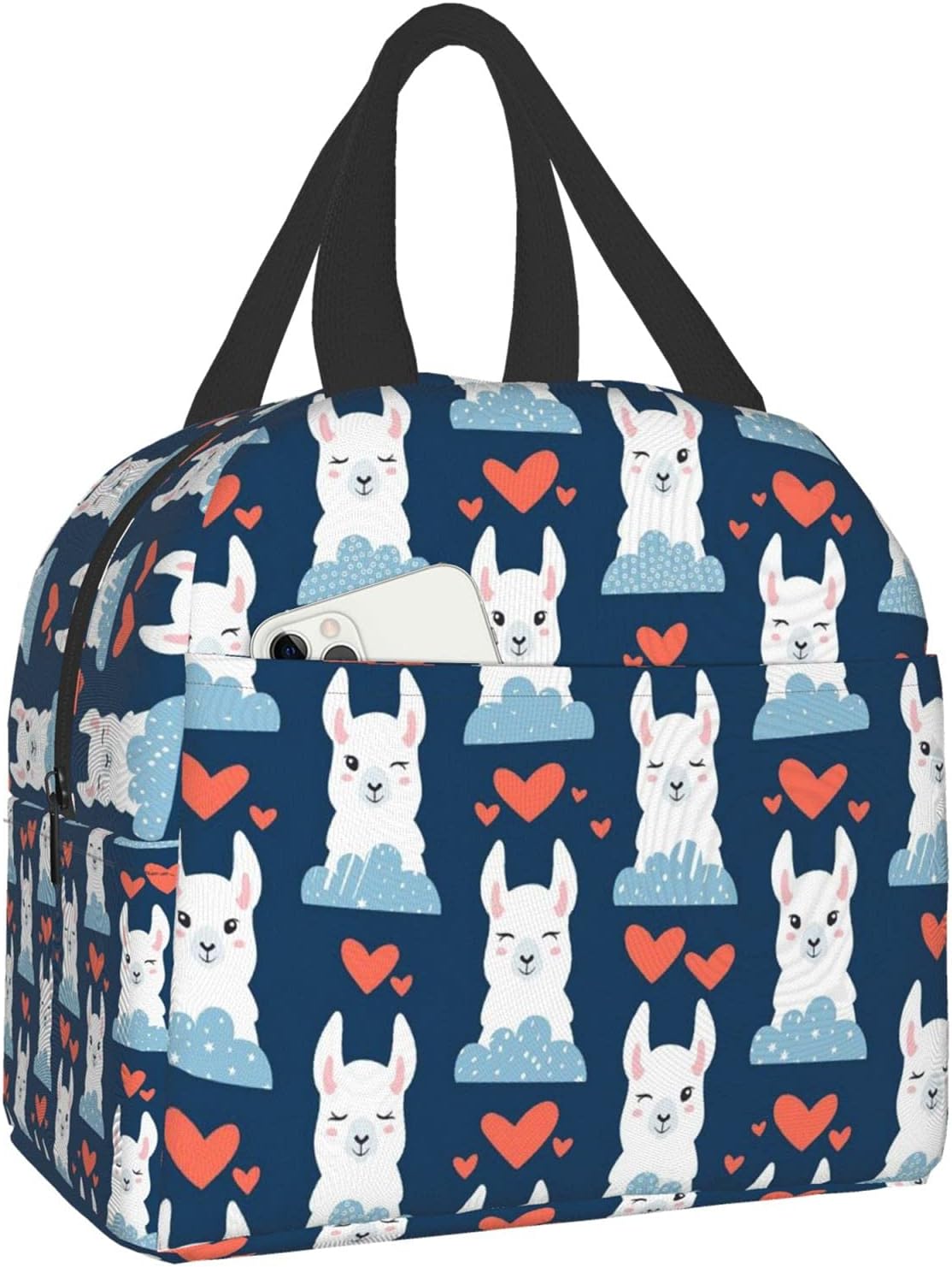 Gocerktr Midnight Blue with Llama Lunch Bag Insulated Reusable Lunch ...