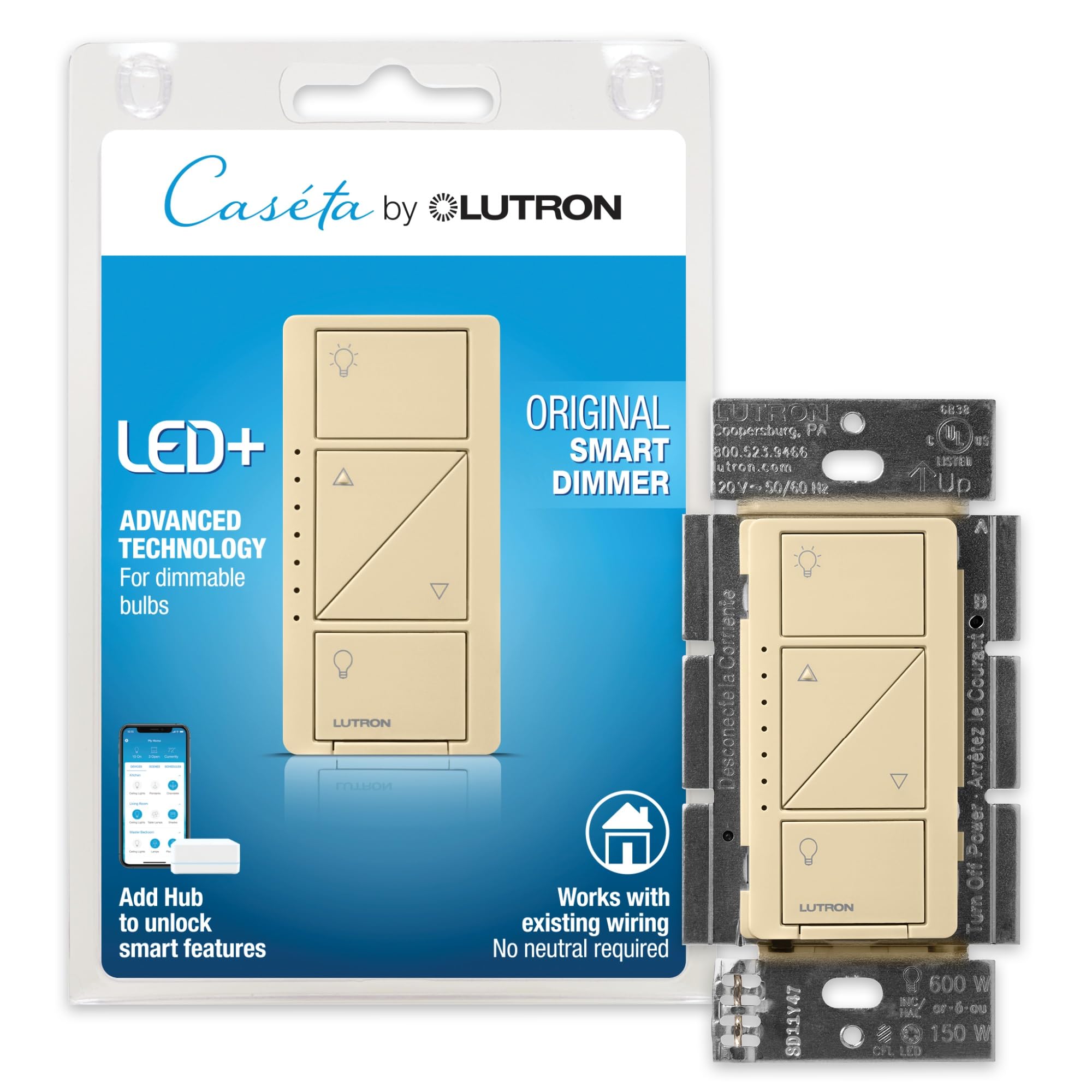 Lutron Caseta Smart Lighting Original Dimmer Switch, for Light Bulbs ...