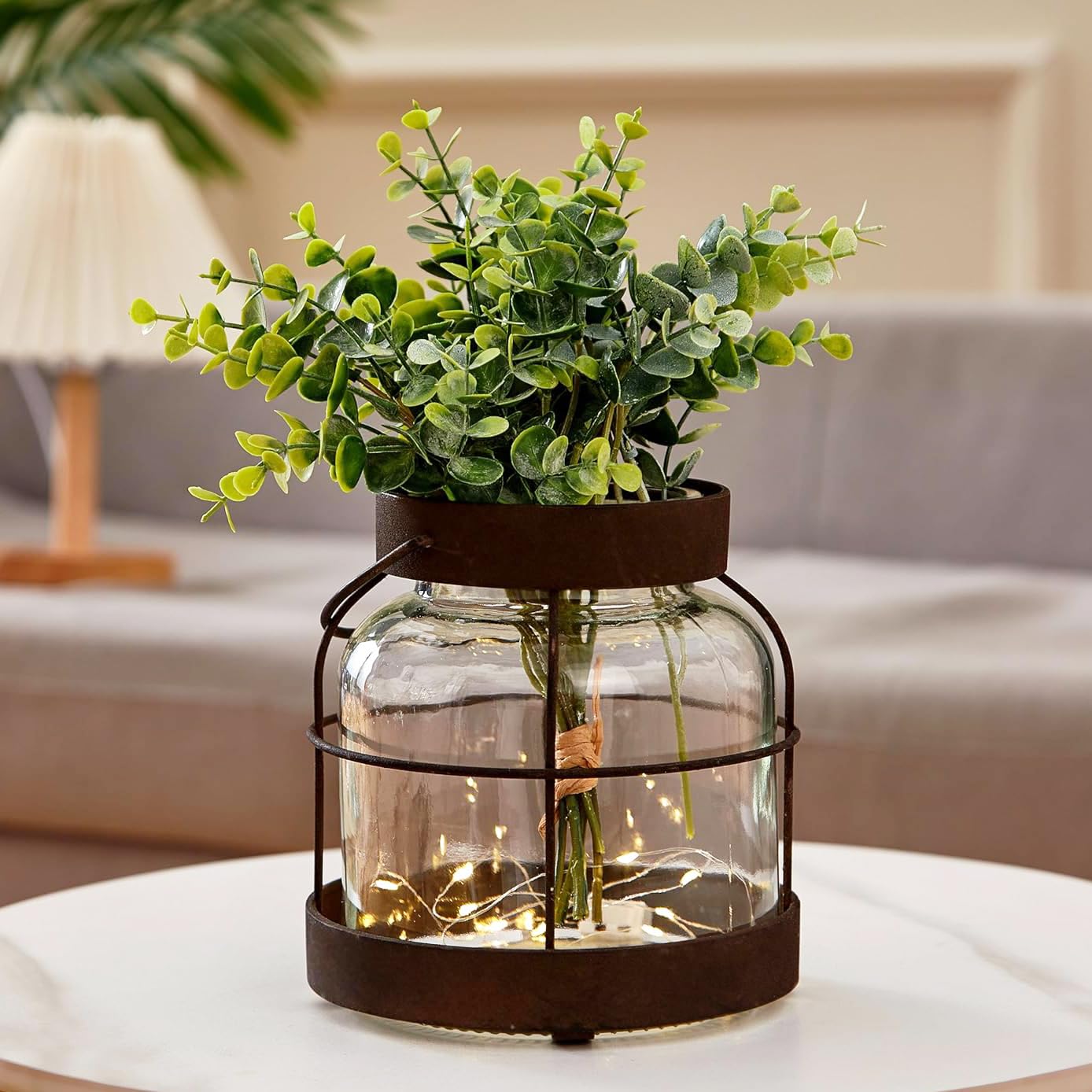 Denique Vintage Glass Farmhouse Vase, Rustic Lantern Decor with Plants ...