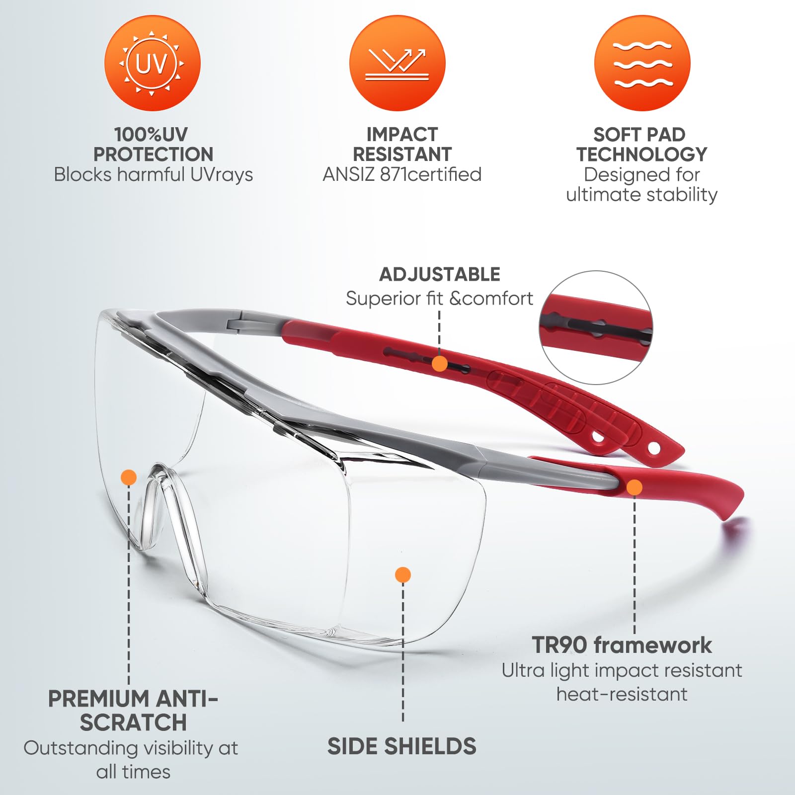 LPSAFP Safety Glasses Over Eyeglasses, Anti Fog&Scratch-Resistant ...