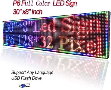 Amazon.com : 30" x 8" P6 Full Color Indoor LED Sign RGB LED Display ...