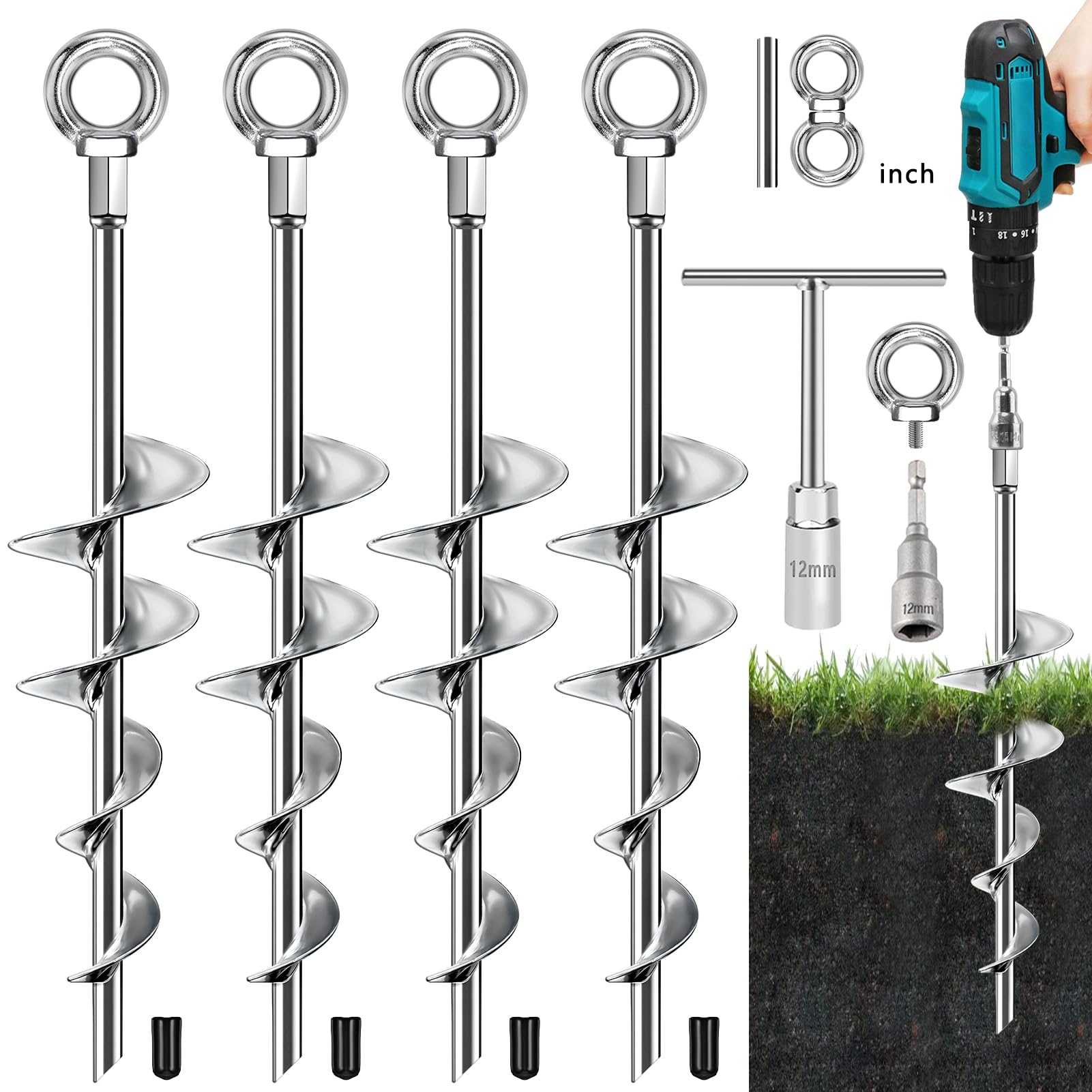 Fabulas Ground Anchors Screw in, 18 Inch Ground Anchors Heavy Duty ...