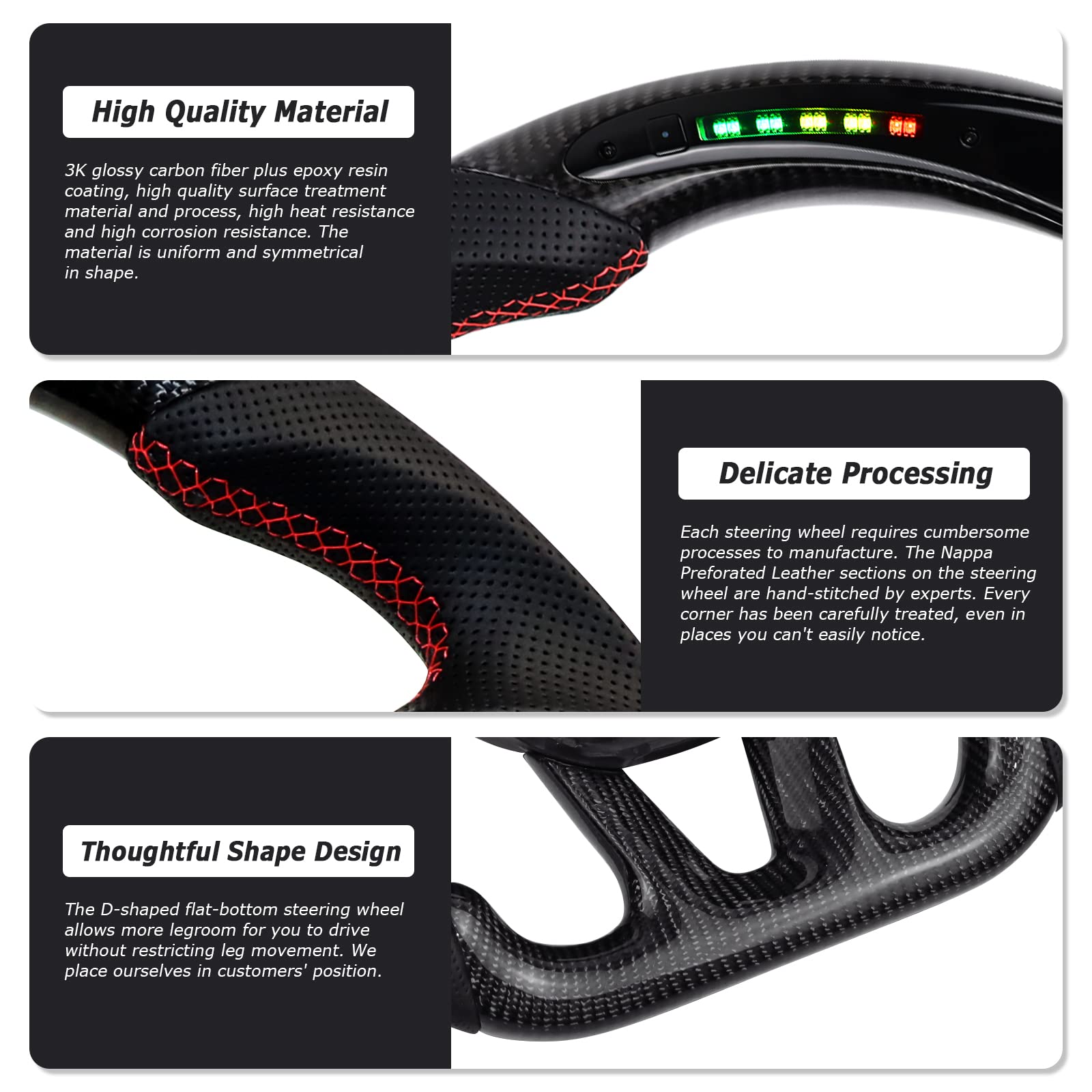 Mua MOTAFAR Carbon Fiber Steering Wheel D-shaped Flat-bottom LED Shift ...