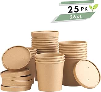 Amazon.com: Disposable Paper Food Containers with Lids - 25 Pack 26 oz ...