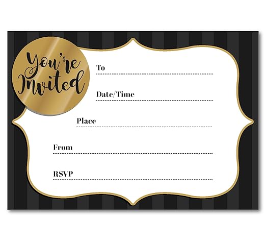 Premium Black Gold You re Invited Party Invitations Pack Of 16 A6 Cards With Envelopes 