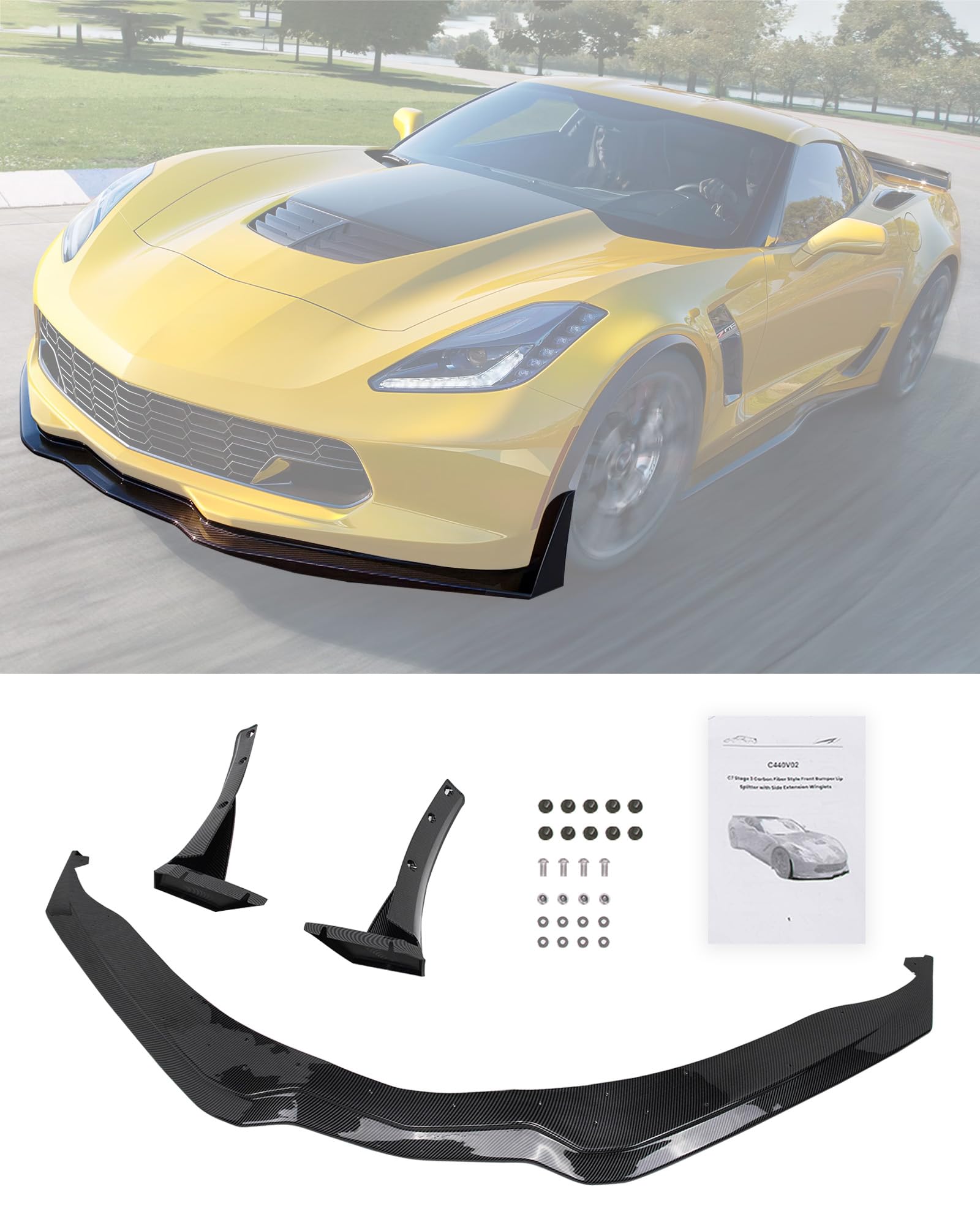 NUBEHONE C7 Front Bumper Lower Lip Splitter and Side Extension Winglets ...