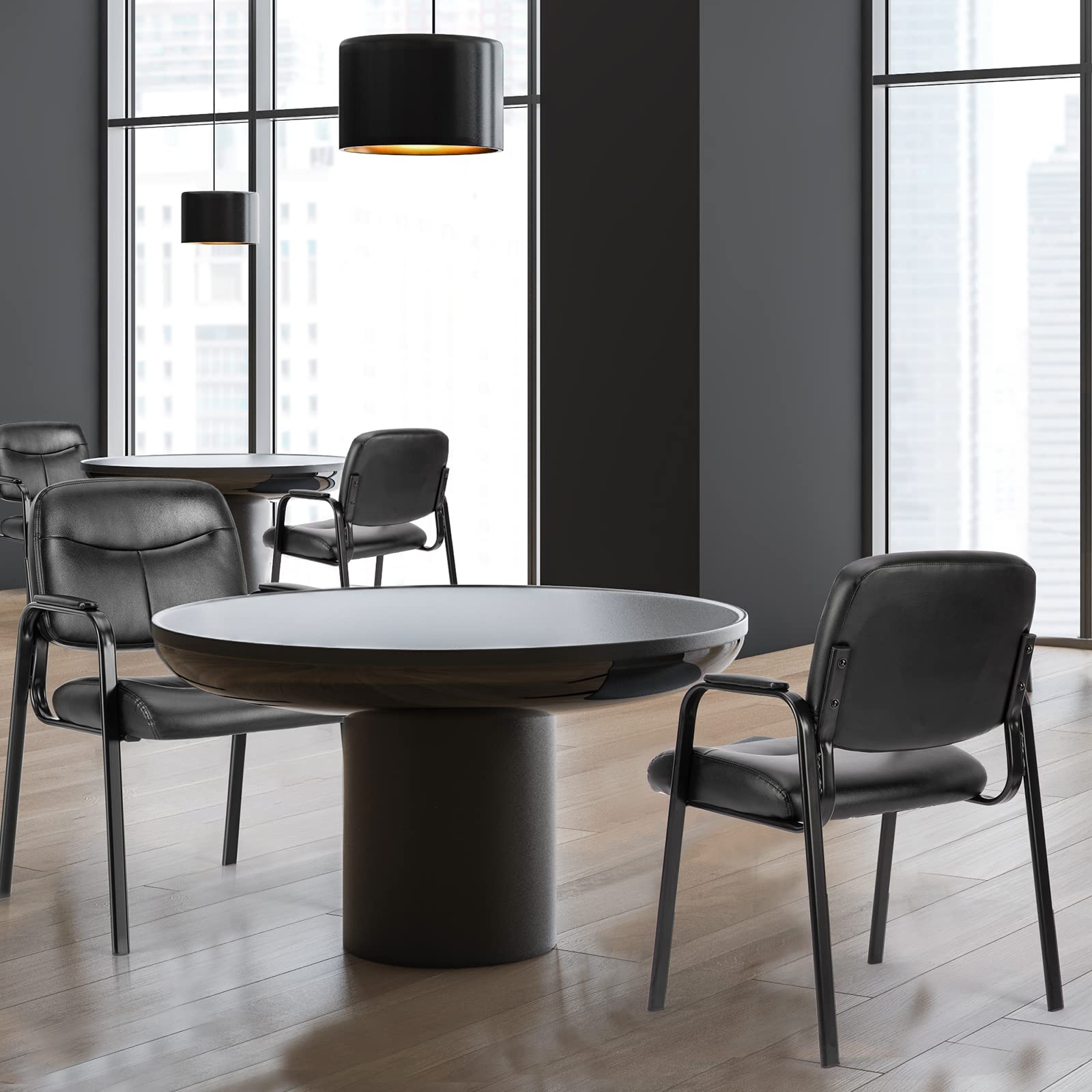 OLIXIS Guest Reception Desk Chairs Without Wheels, PU Leather Padded ...