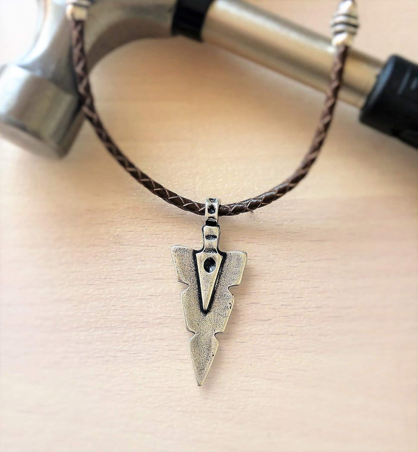 Amazon.com: Arrowhead Necklace for Men With Braided Leather Cord And ...