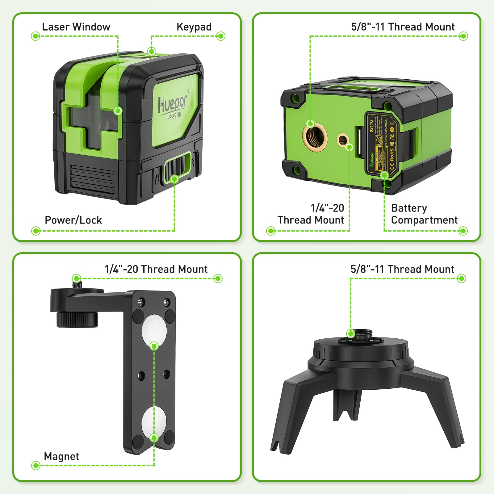 Mua Cross Line Laser Level with 2 Plumb Dots - Huepar M-9211G Green ...
