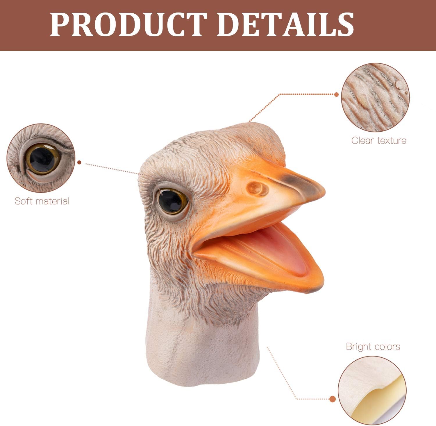 CreepyParty Ostrich Puppet Bird Hand Puppet Realistic Latex Rubber Soft ...