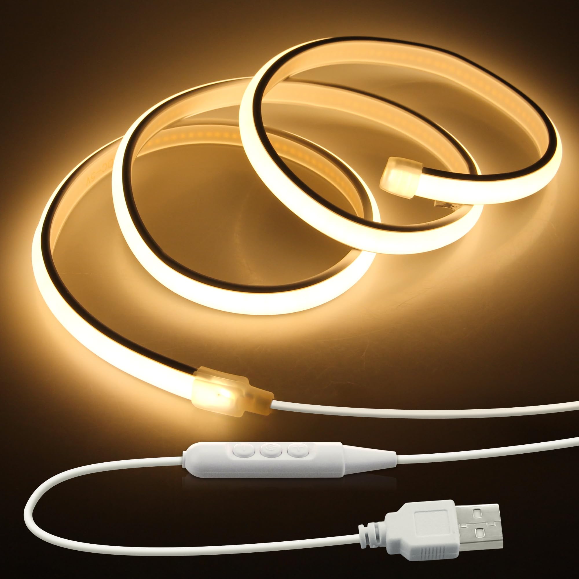 Samsion COB LED Strip Light 5V USB Powered 3.3FT/1M Dimmable LED Tape Light Warm White 3000K ...