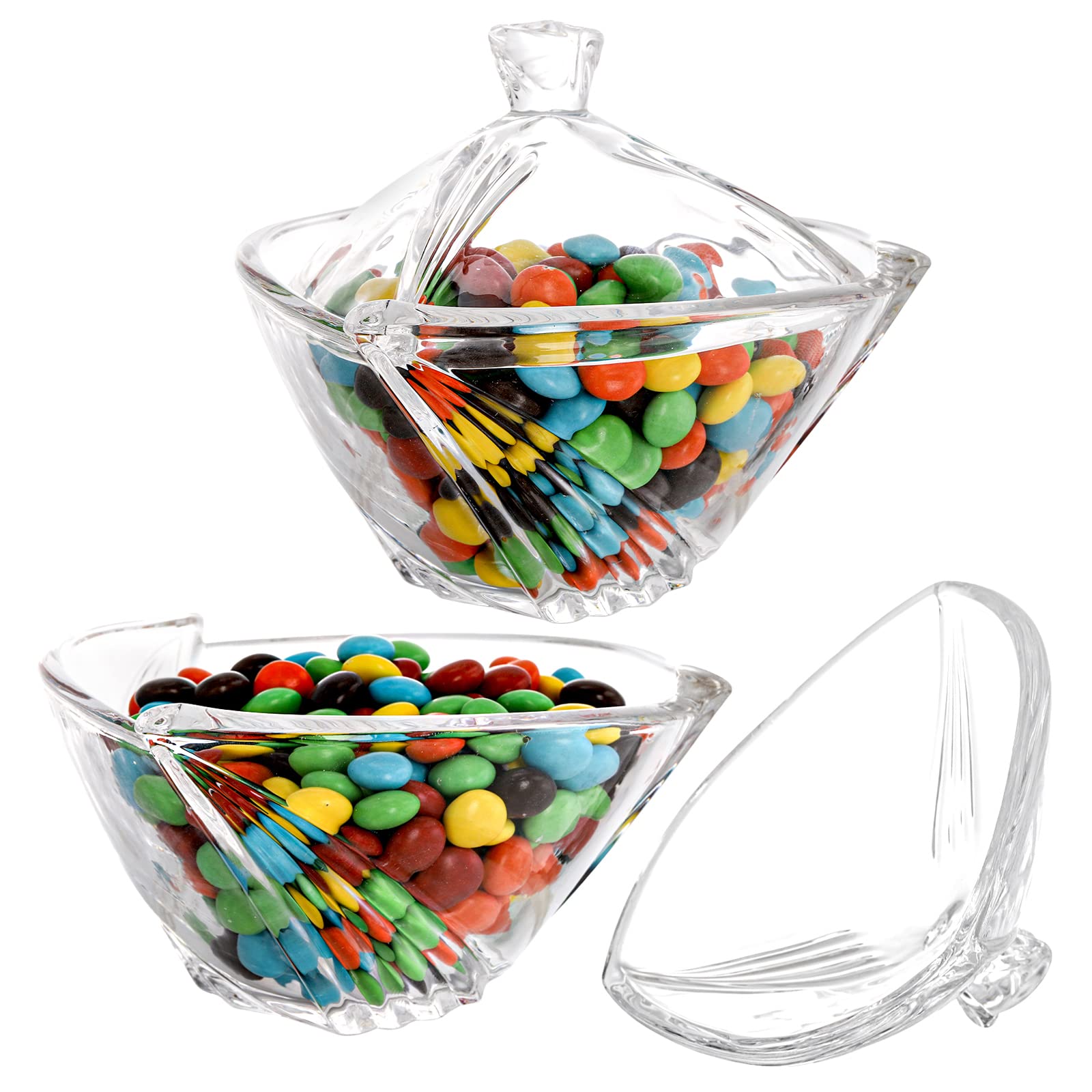 SOUJOY 2 Pack Glass Candy Dish with Lid, Clear Covered Candy Bowl ...