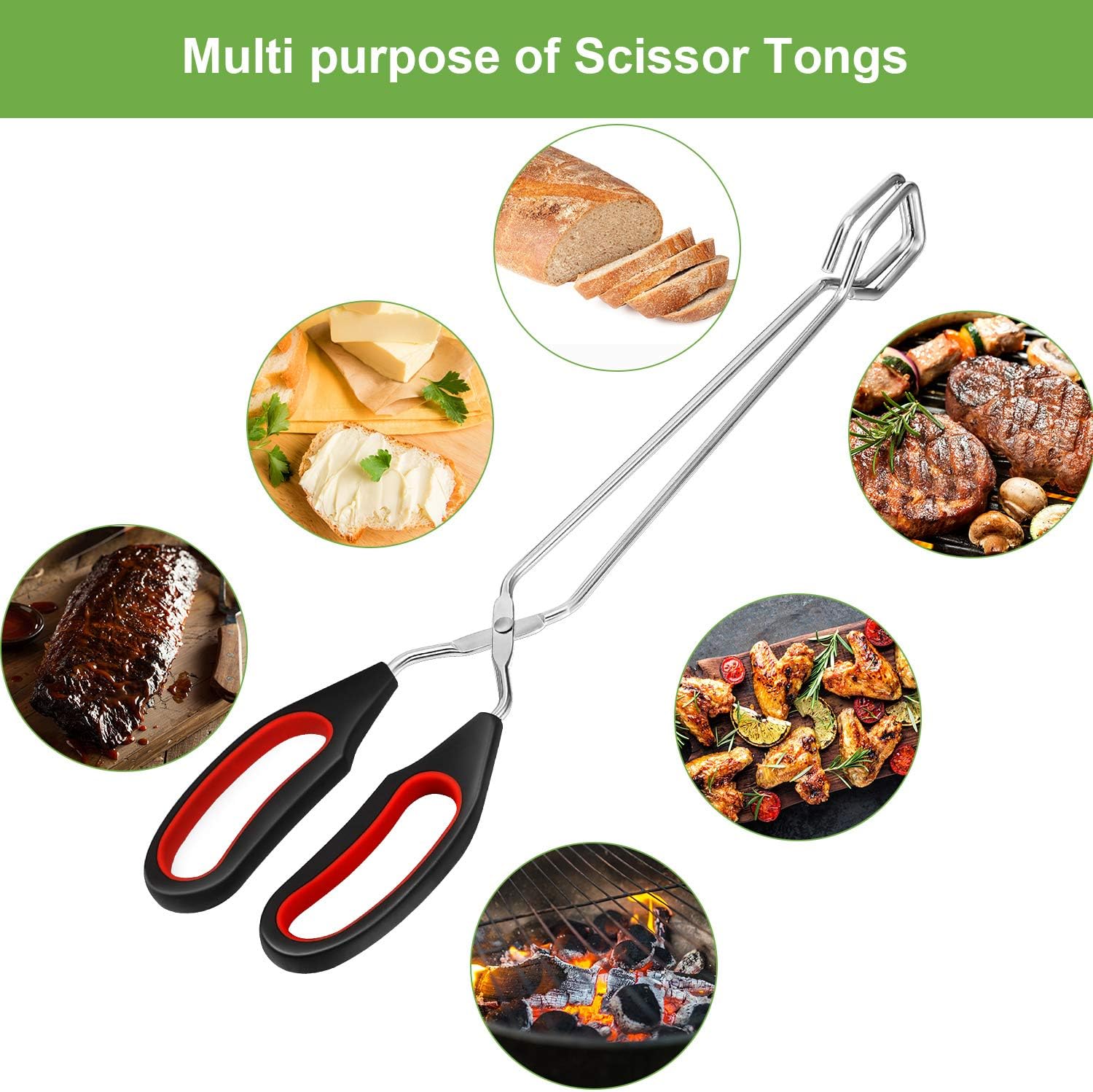 3 Pack Cooking Scissor Tongs Kitchen Baking Bread Food Tong Barbecue ...