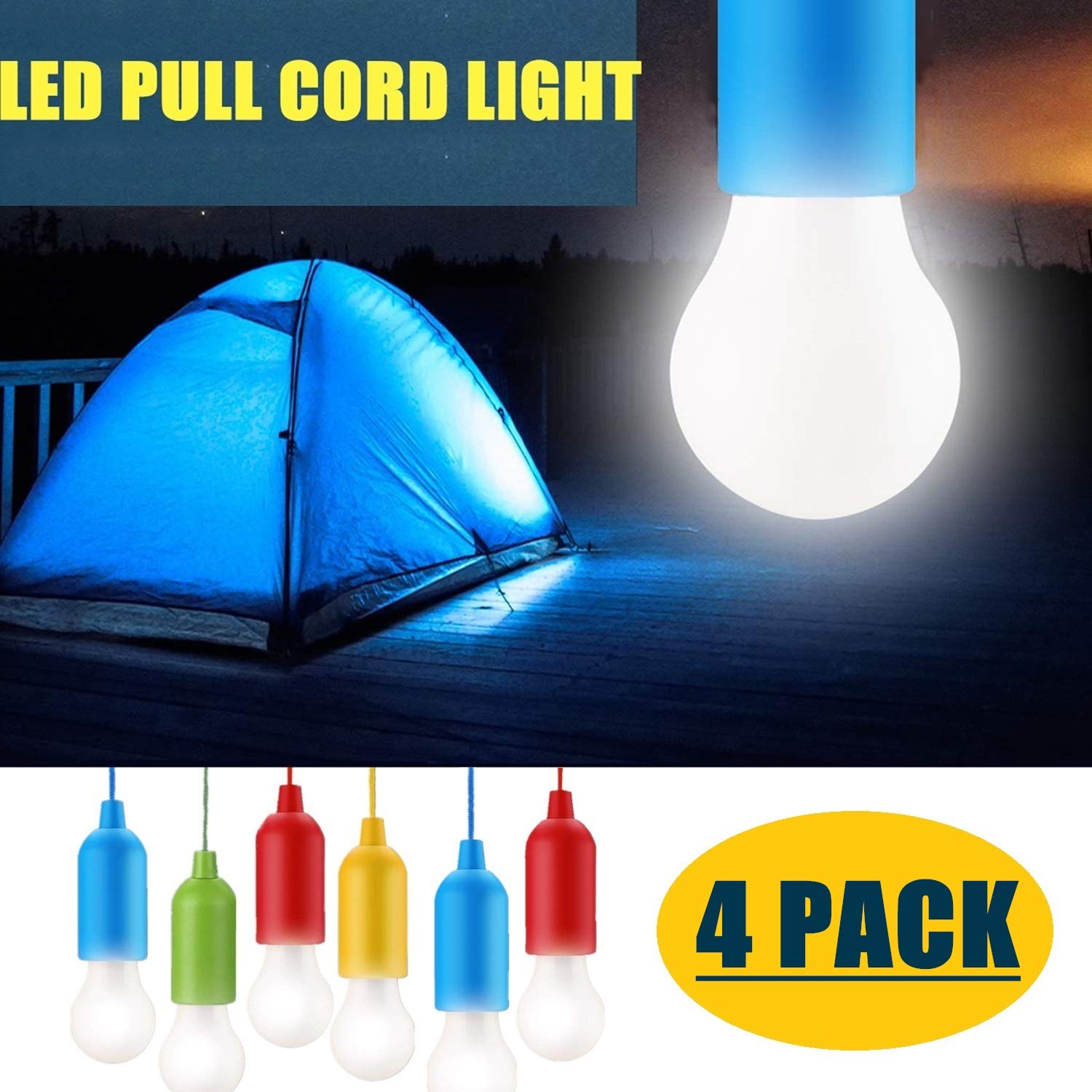STARPIA 4PACK 5W LED Pull Cord Light Bulb, Portable LED Bulb Lamp On a ...