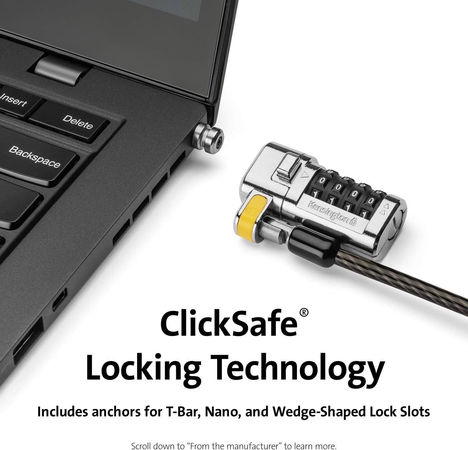 Kensington ClickSafe 3-in-1 Combination Lock (T-Bar, Nano & Wedge ...