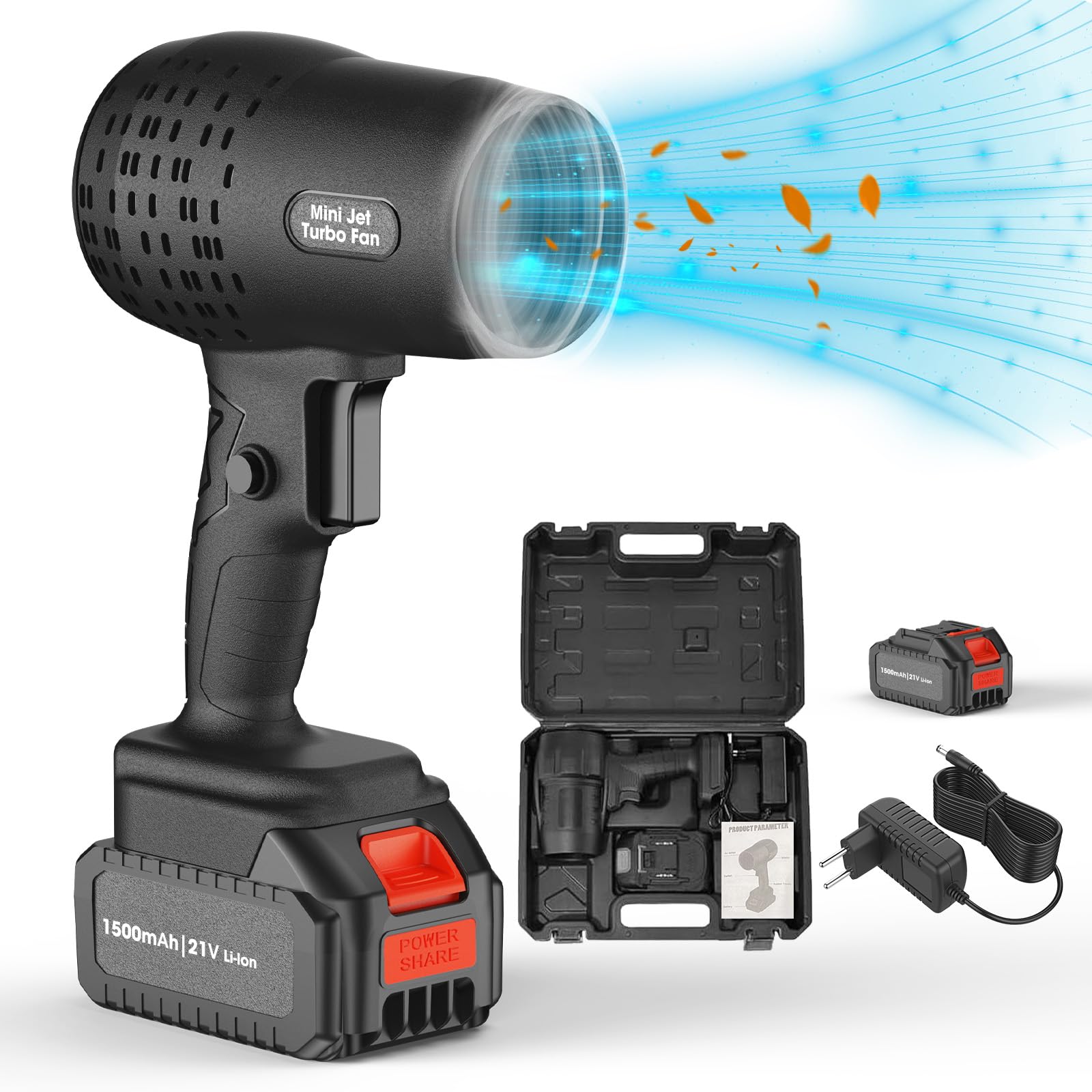 Leaf Blower with 21V Battery, 360000RPM Electric Turbo Jet Blower ...