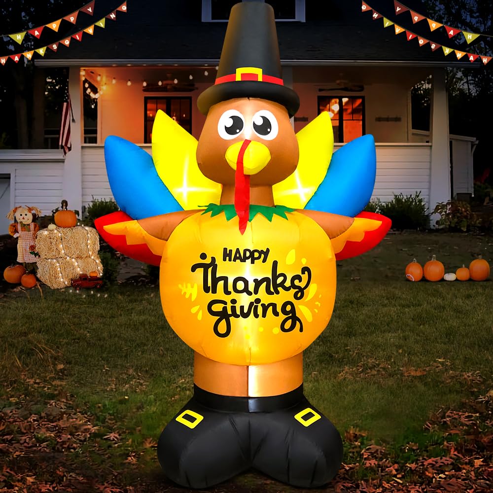 8FT Thanksgiving Inflatable Standing Turkey Pumpkin Thanksgiving ...