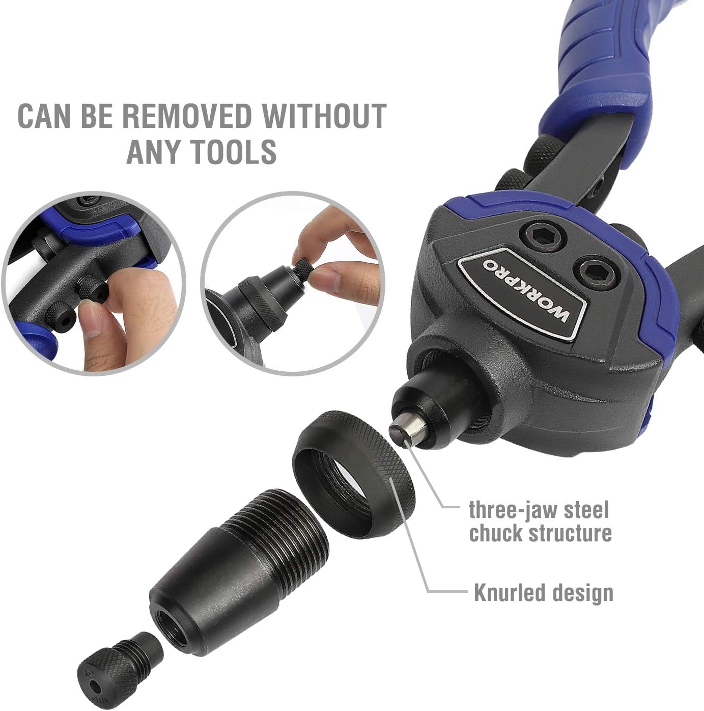 WORKPRO 5-in-1 Hand Riveter Set, 10-inch Heavy Duty Rivet Gun, 5 Nozzle ...