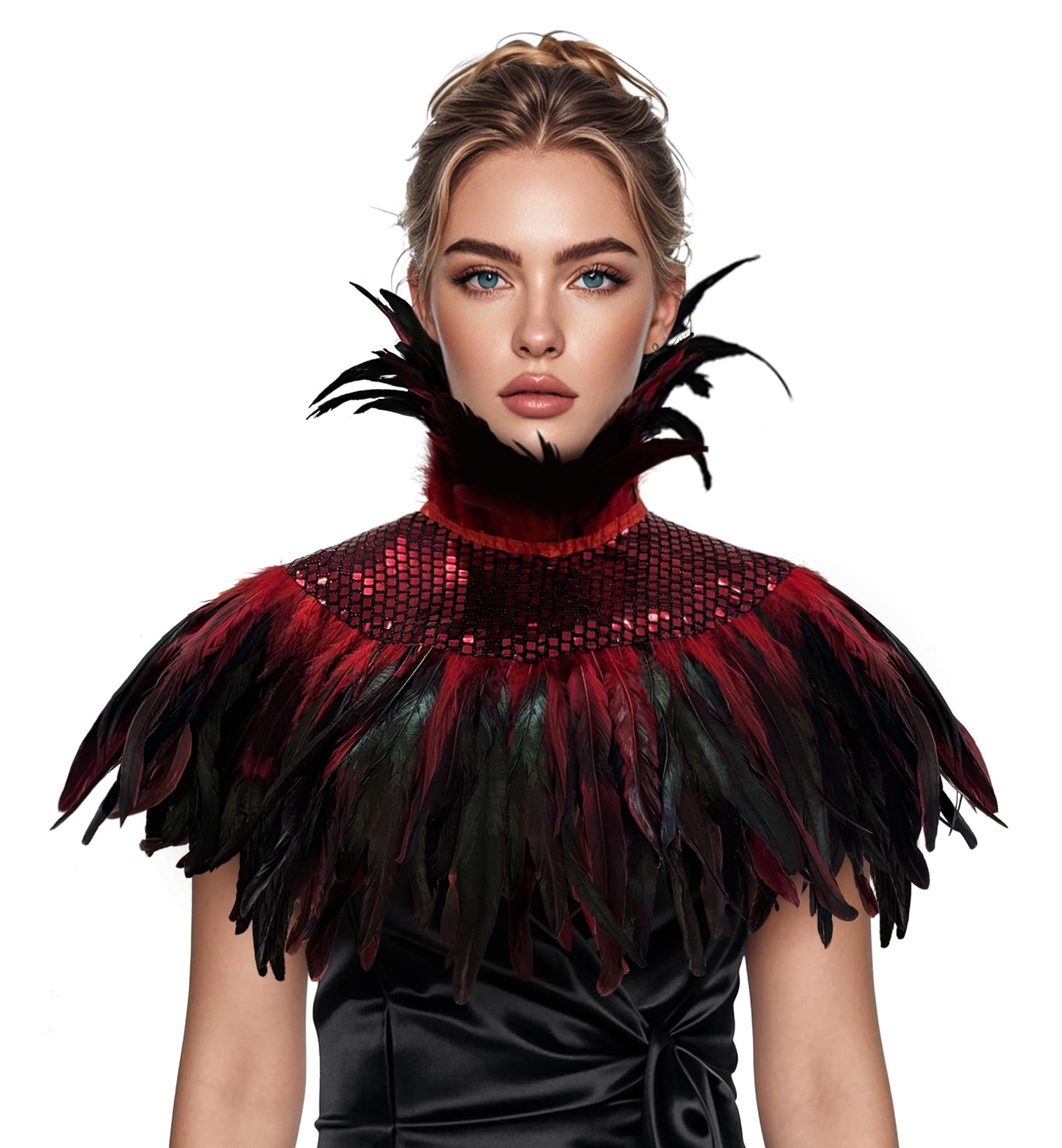 JEGERMIG Gothic Sequin Feather Collar Halloween Cape Costume Victorian ...
