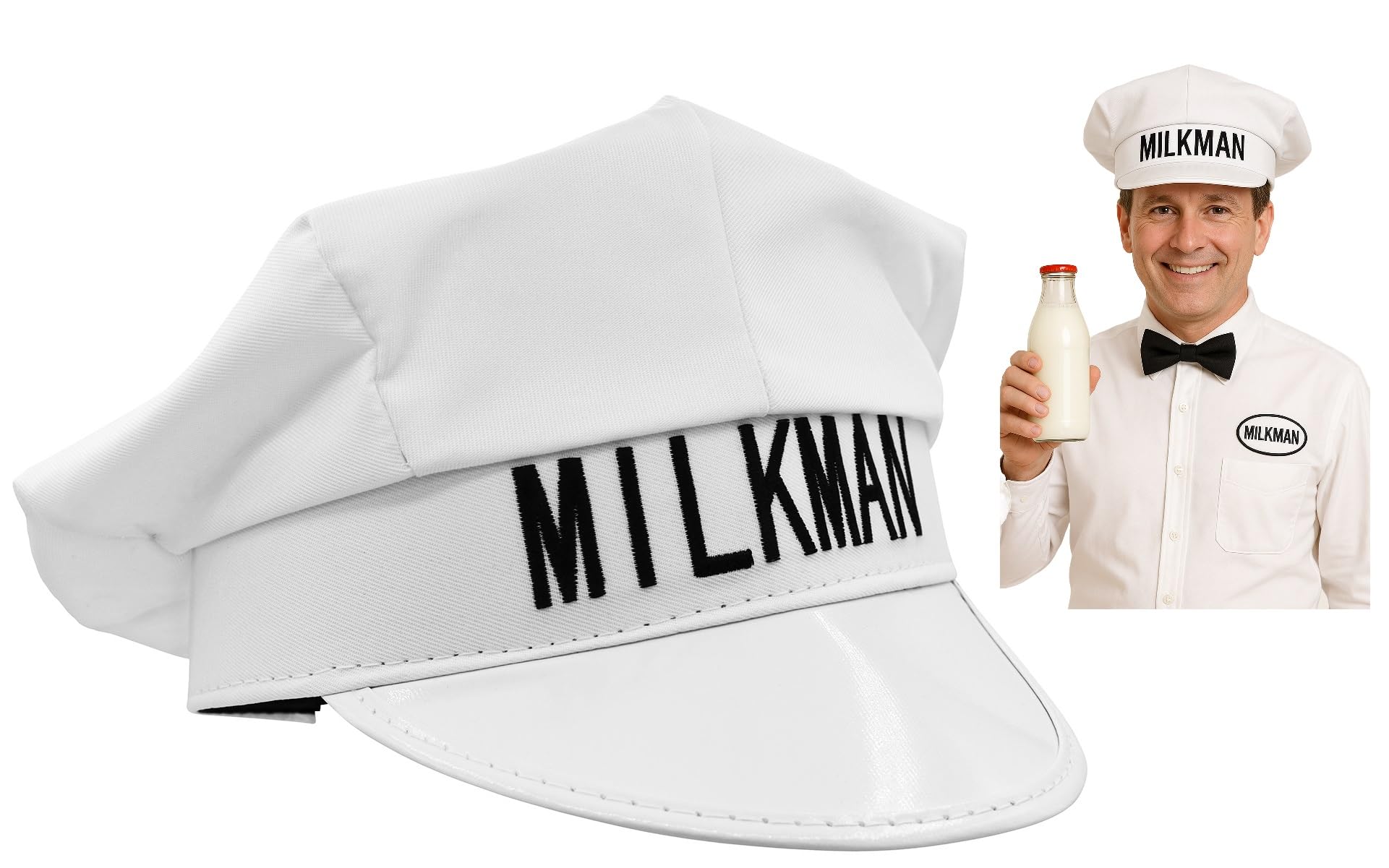Nicky Bigs Novelties White Milkman Hat Classic 1950s Dairy Delivery Cap ...