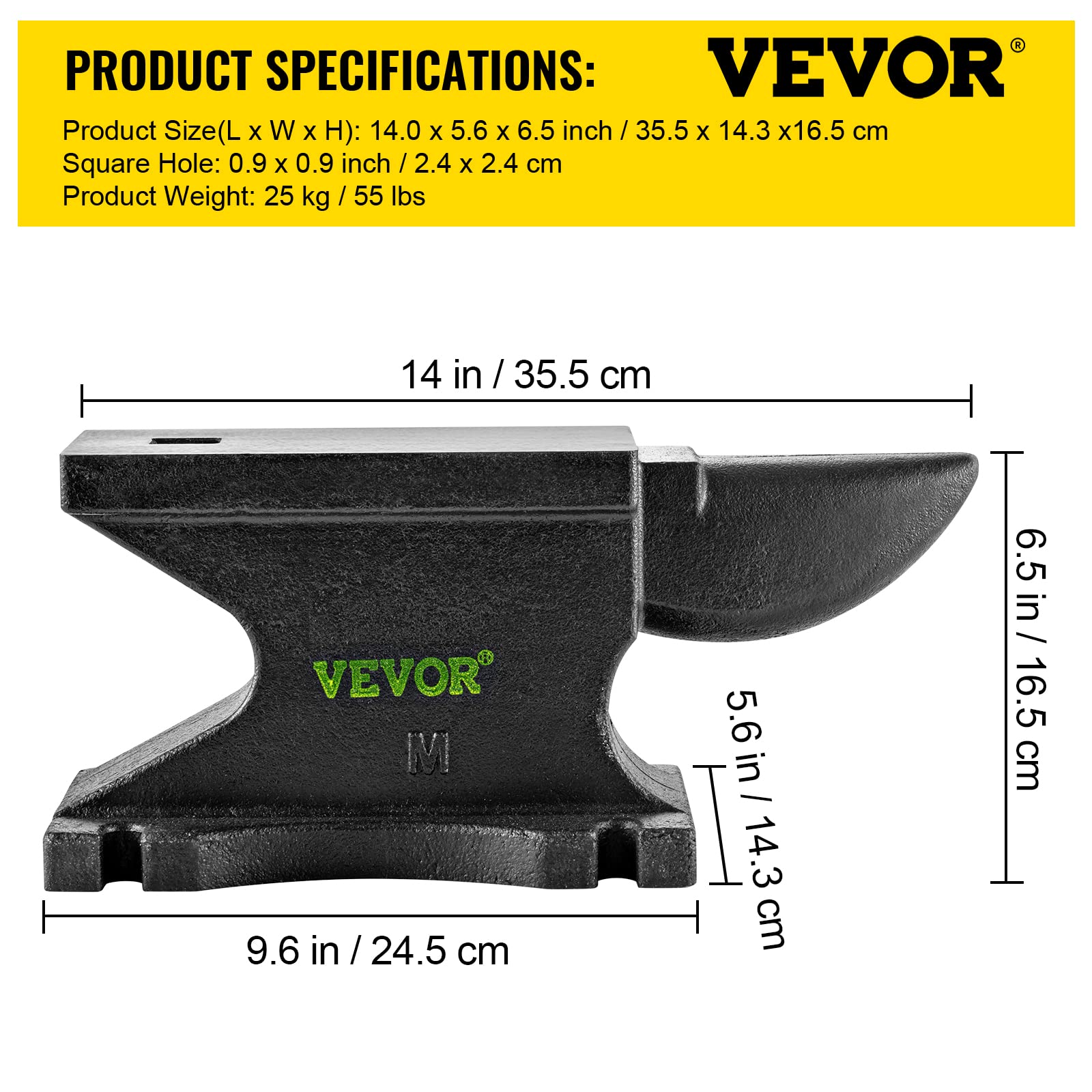 VEVOR Cast Iron Anvil, 55 Lbs(25kg) Single Horn Anvil With 8.6 X 4.1 ...