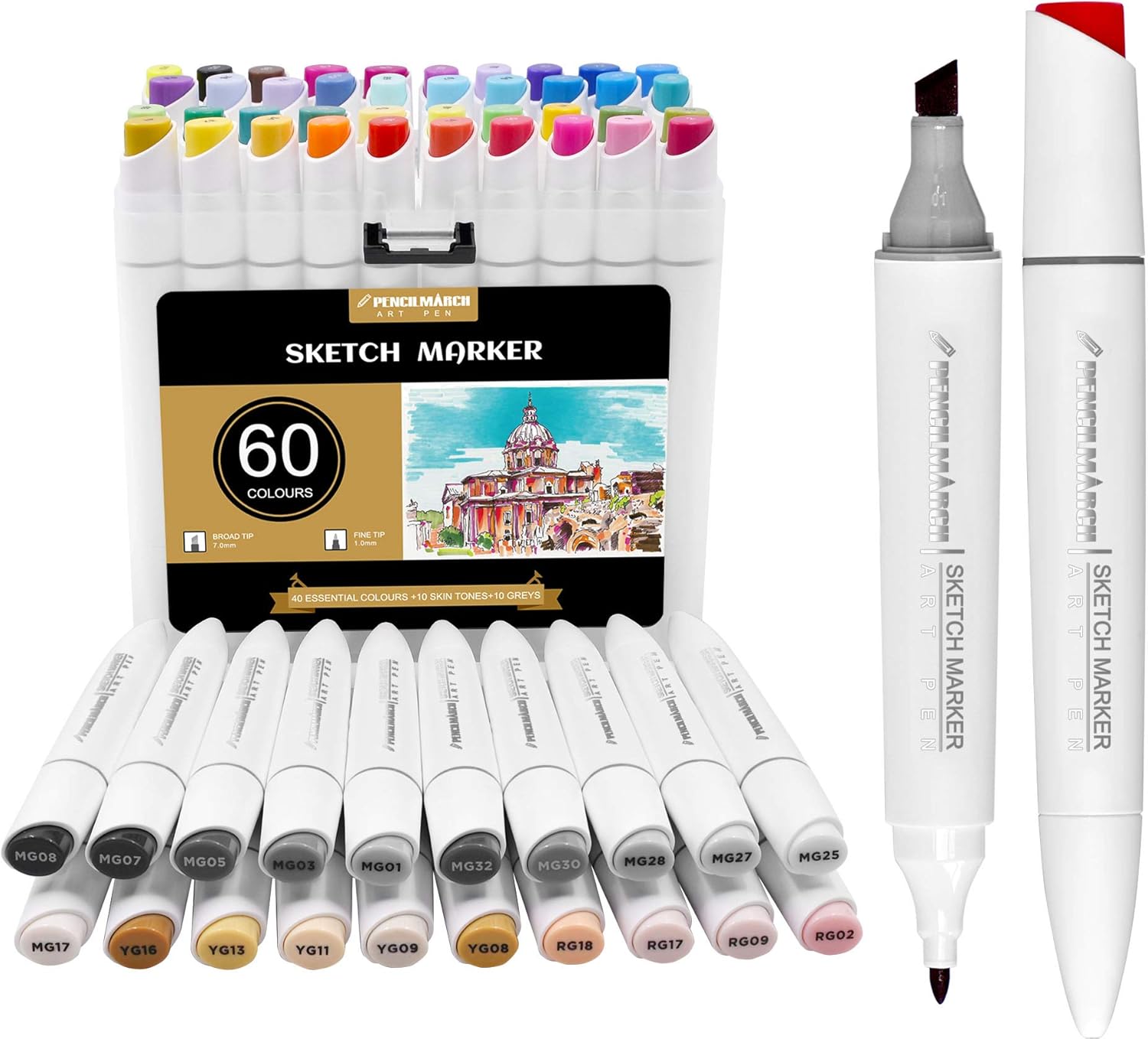 PENCILMARCH Sketch Markers Pen Pack of 60 + Carry Case – Skin Tones ...