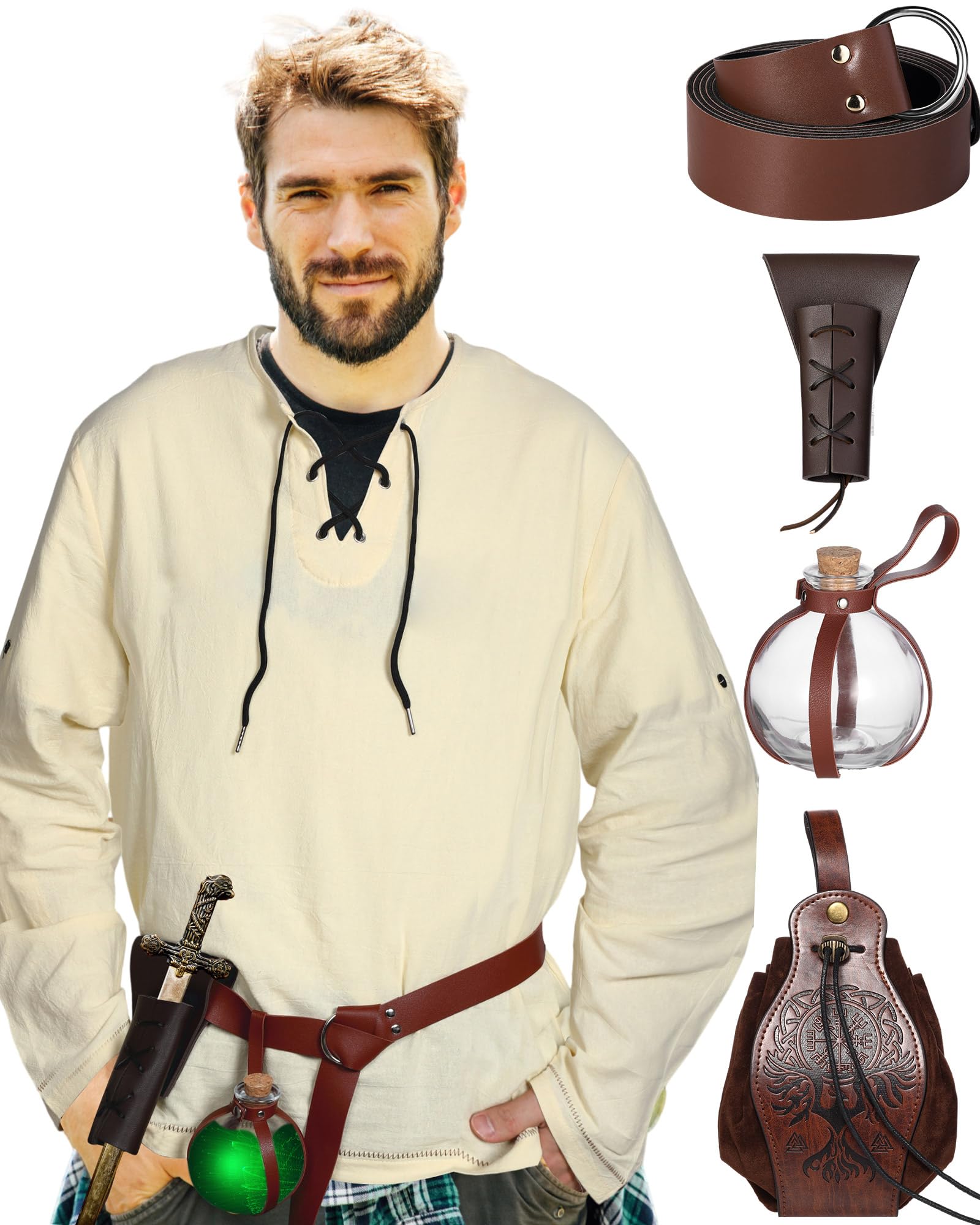 Panitay 5 Pcs Mens Medieval Viking Shirt Renaissance Archer Knight ...