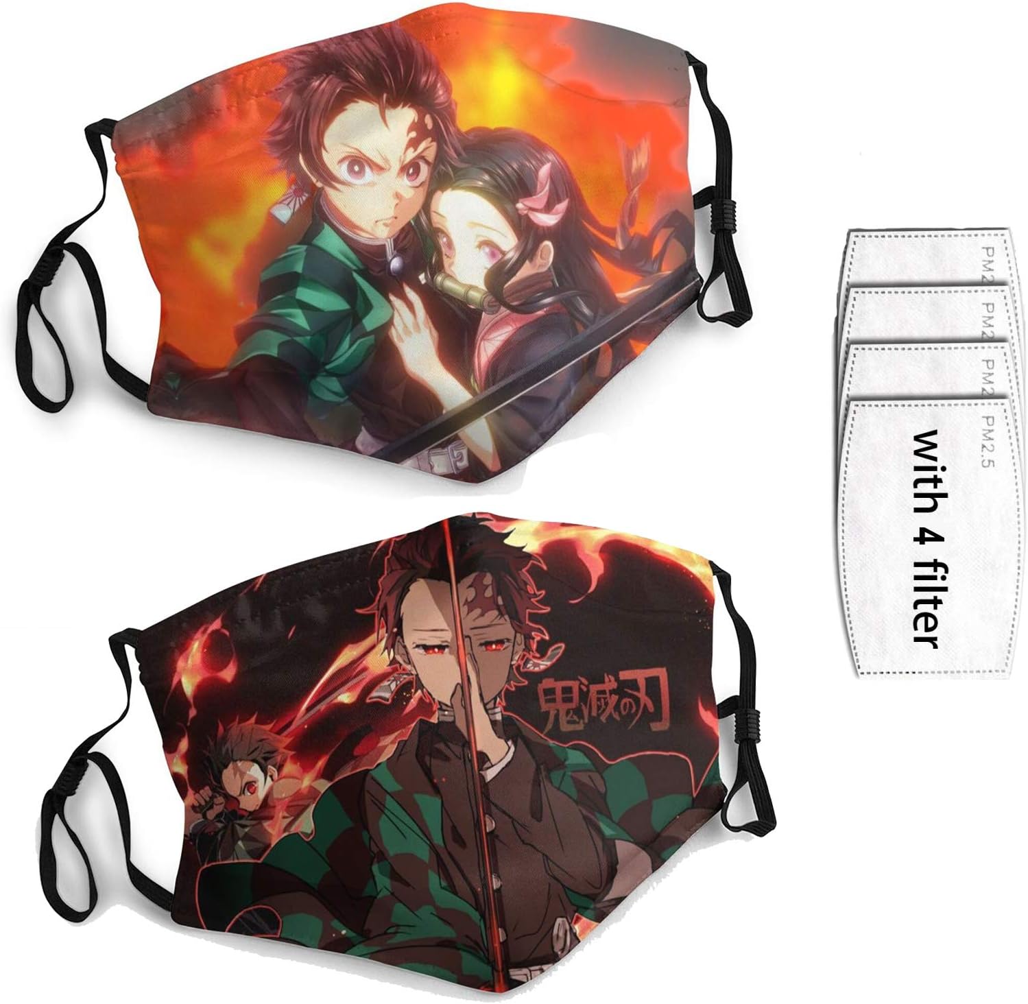2 Piece Demon Slayer Face Mask with Filter for Men Women Teens Adults ...