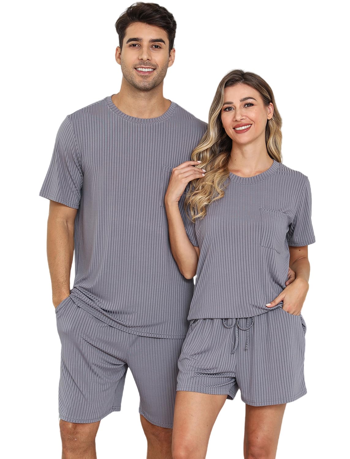 EISHOPEER Womens Pajamas Crew-Neck T Shirts and Bike Shorts Loungewear ...