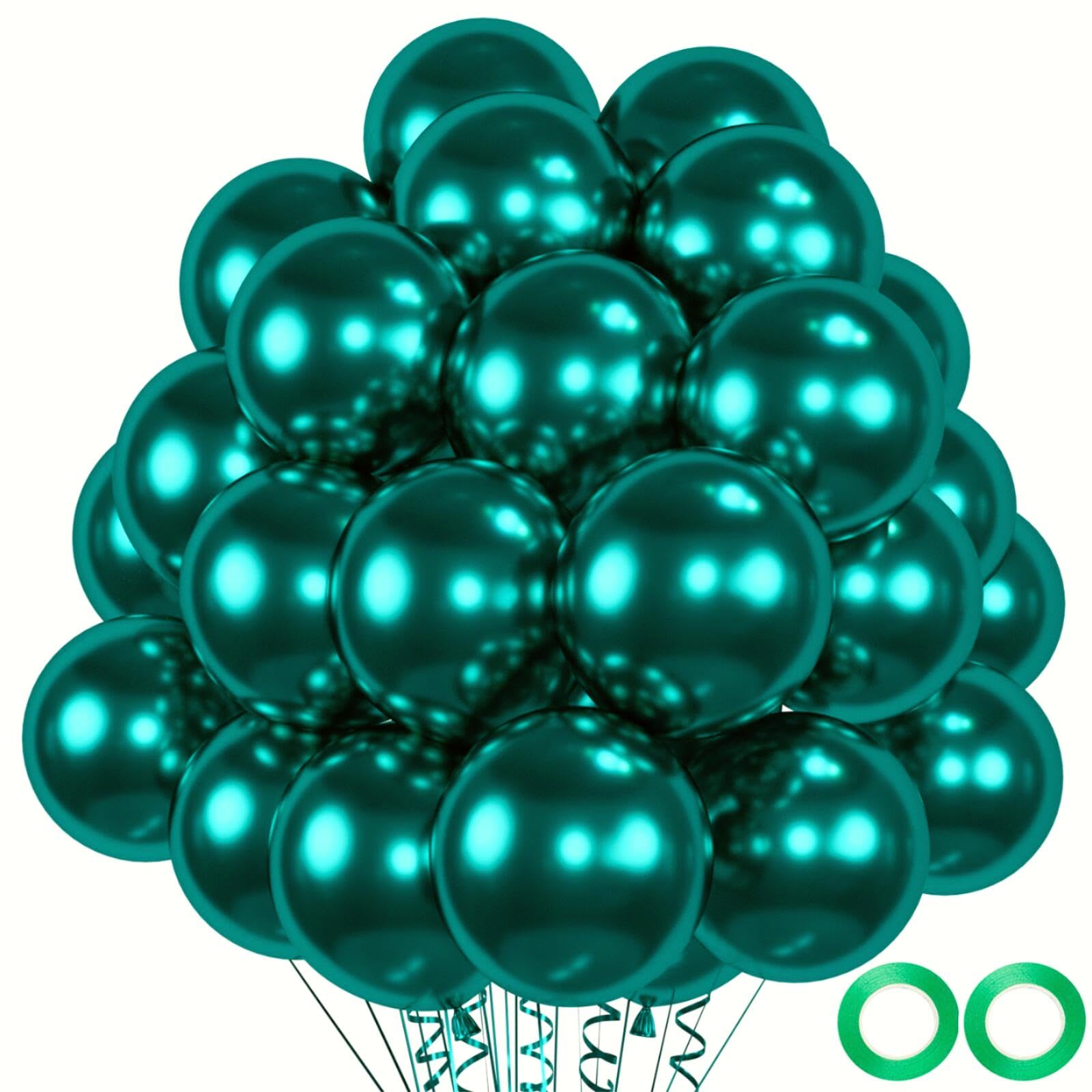 50pcs Chrome Emerald Green Balloons – 12” Double Stuffed Metallic Dark ...