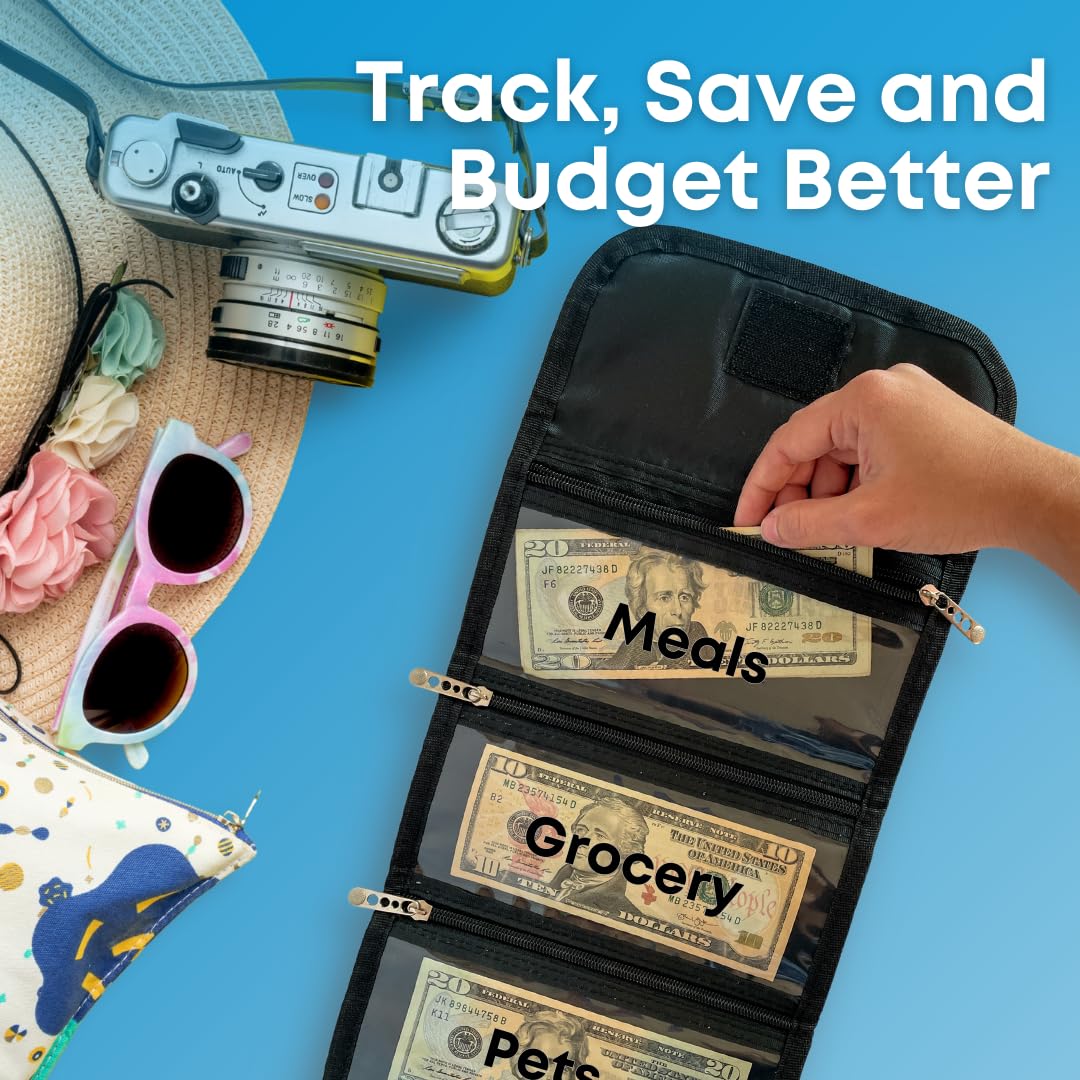 Money Wallet Organizer For Cash With 4 Zippered Pockets - Cash Bag With ...