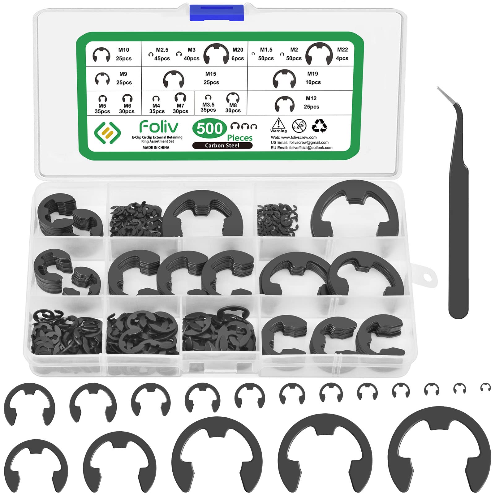 Mua 500Pcs E-Clip Circlip External Retaining Clips Assortment Set, 17 ...
