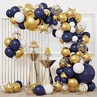 Navy Blue Gold Balloons - Double Stuffed Dark Blue Pearl White Balloon Garland Royal Nude Cream ...